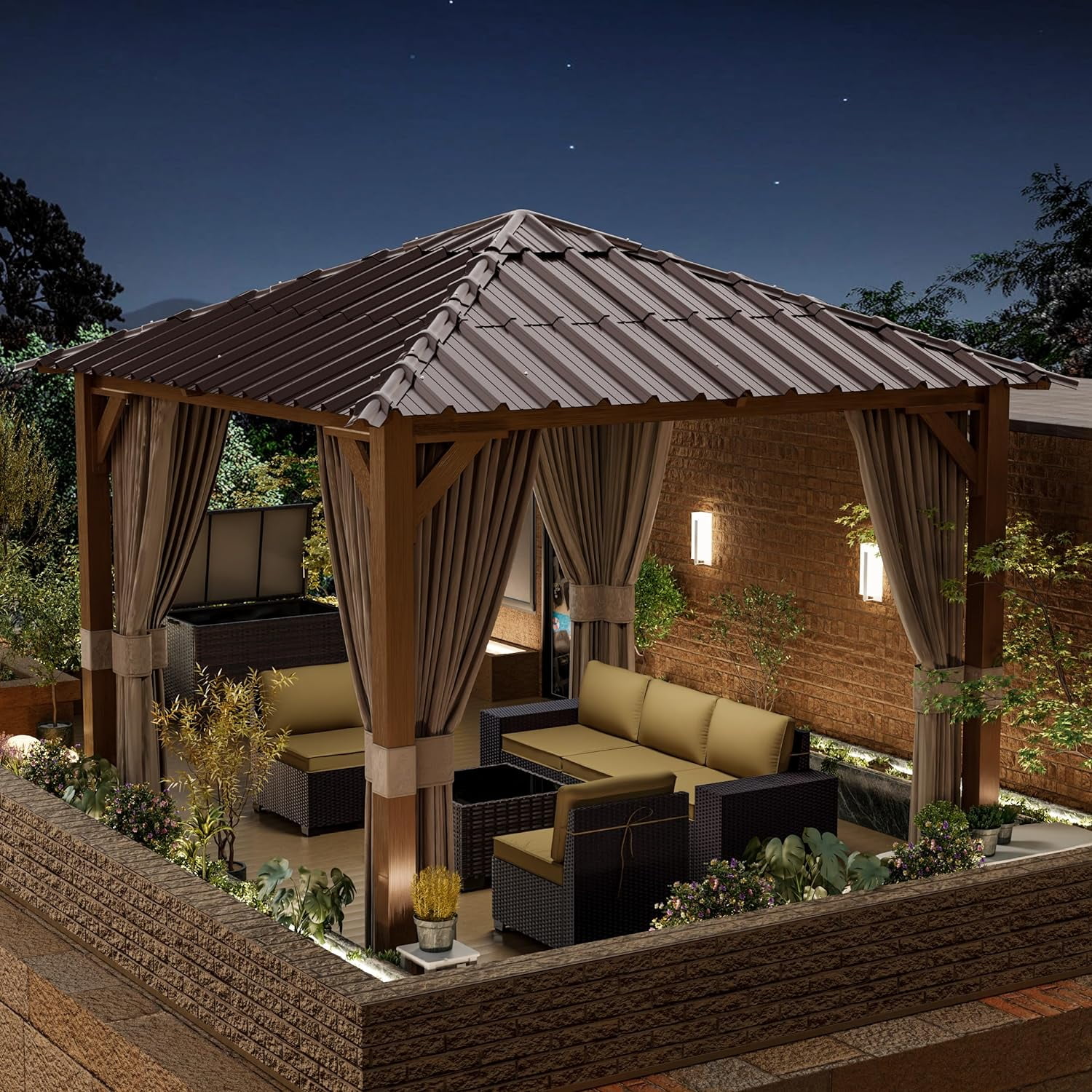 ALAULM 10'x10' Hardtop Gazebo Outdoor Plastical Wood Gazebo with ...