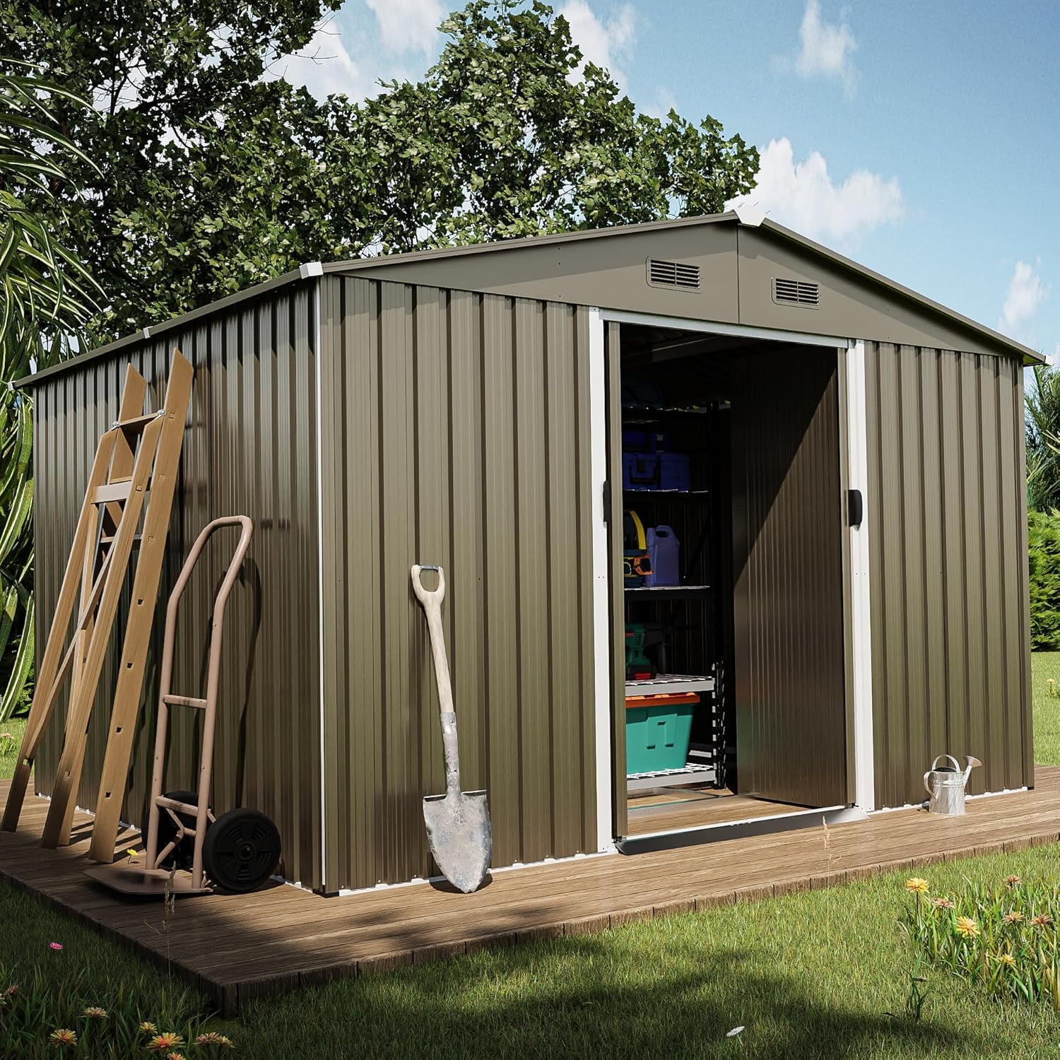 ALAULM 10' x 8' Outdoor Aluminum Storage Shed, Lockable Metal Tool Shed ...
