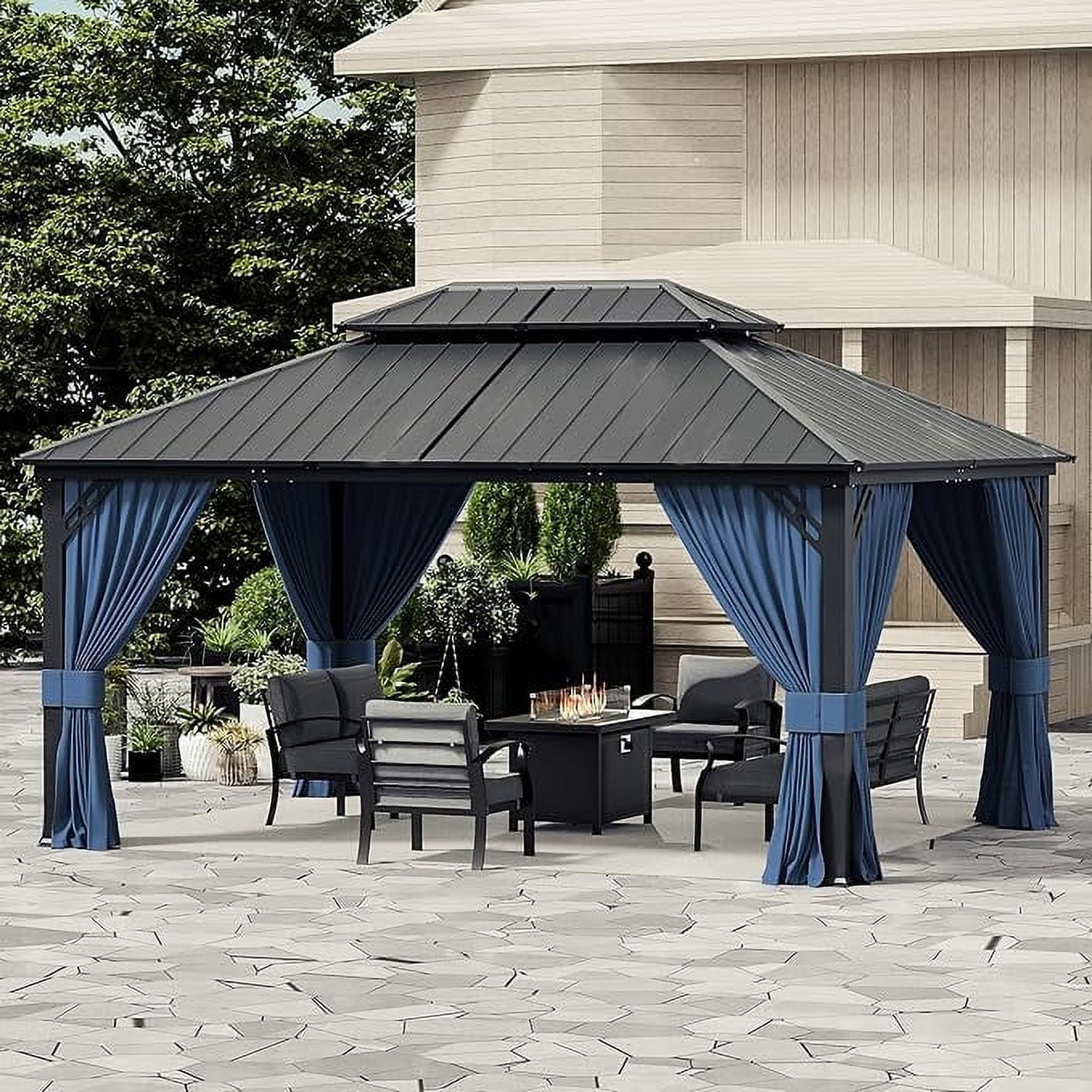 ALAULM 12x16 Hardtop Gazebo, Outdoor Double Roof Canopy with Grey ...
