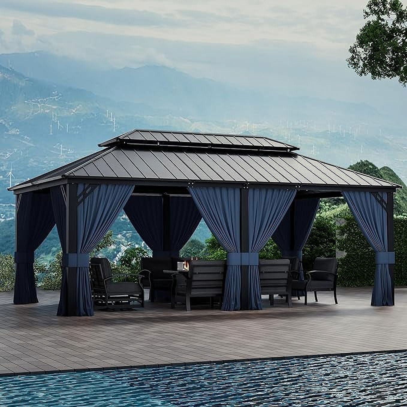 ALAULM 12x20ft Hardtop Gazebo Double Roof(Blue), outdoor pavilion with ...