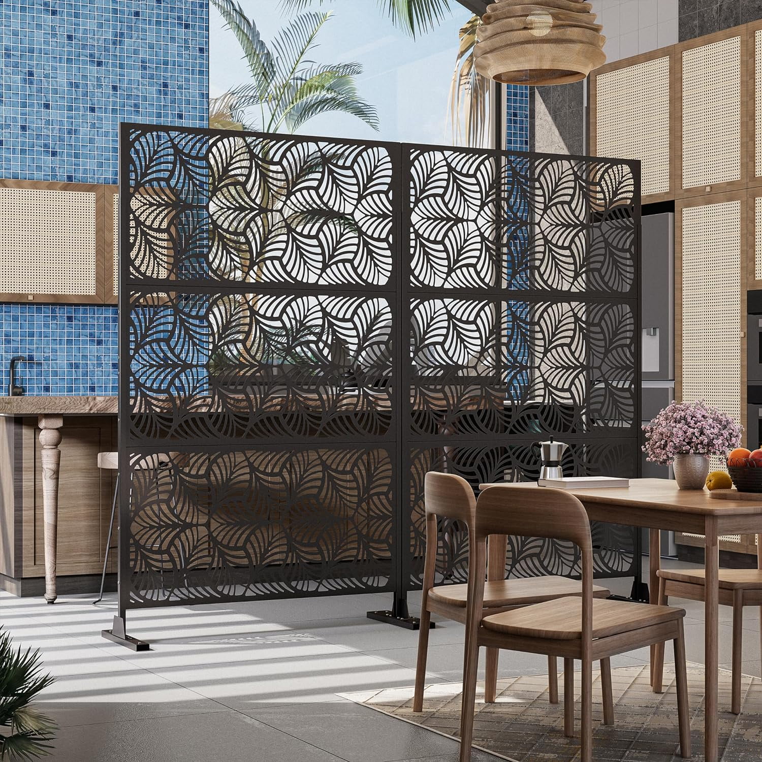 ALAULM 2 Pcs Privacy Screen Outdoor Metal Privacy Screen with Stand ...