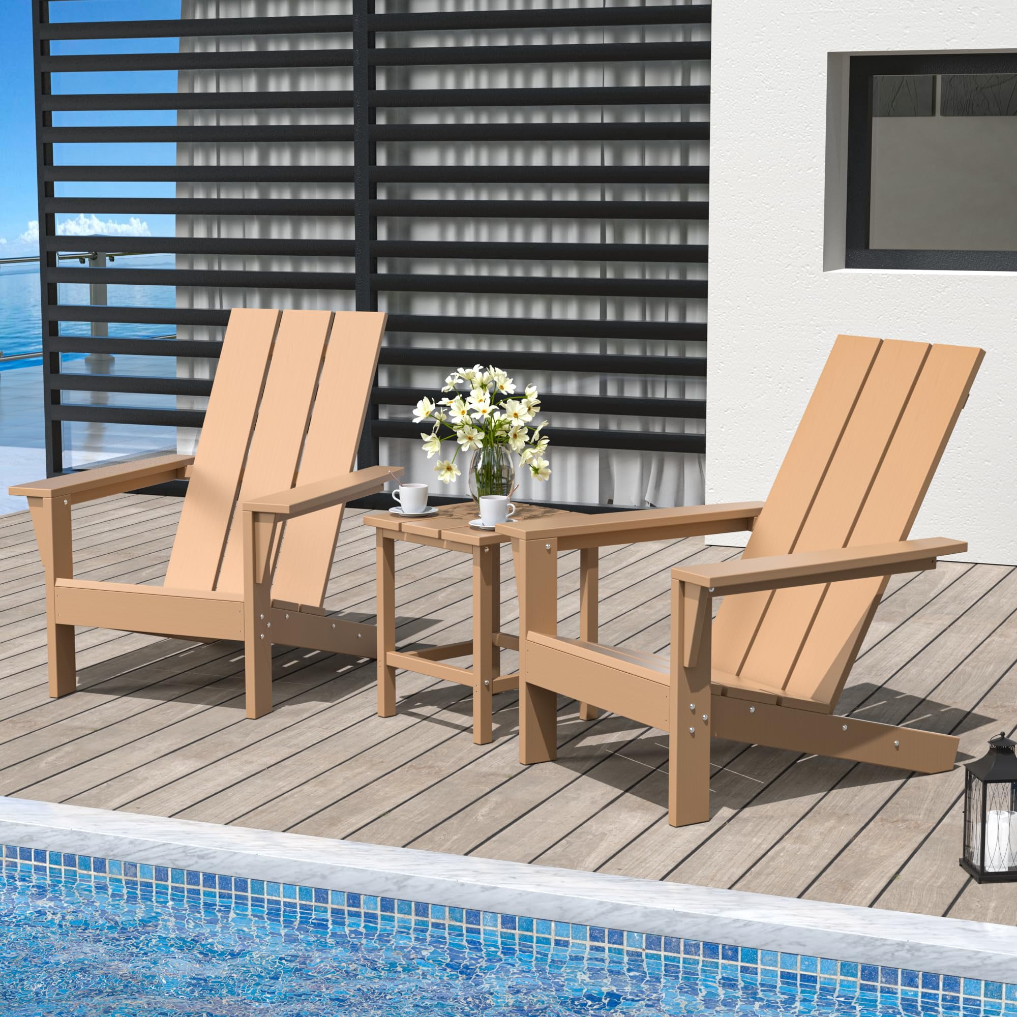 ALAULM 3-Pieces Adirondack Chairs Set with Side Table, Plastic HDPE All ...