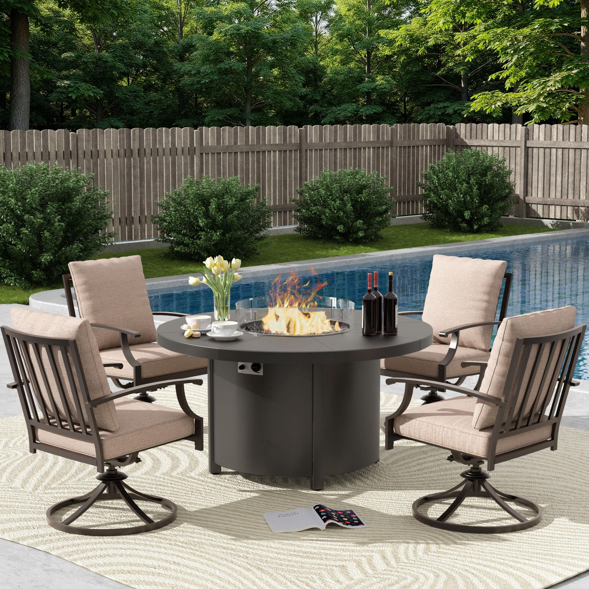 ALAULM 5PCS Metal Outdoor Patio Furniture Set with 48"/55000 BTU Round ...