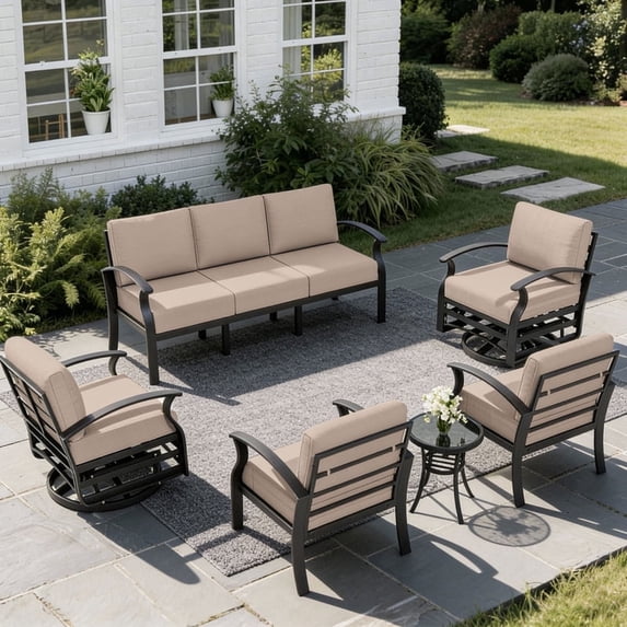 ALAULM 7-Seat Aluminum Patio Furniture Set, Outdoor Patio Conversation ...