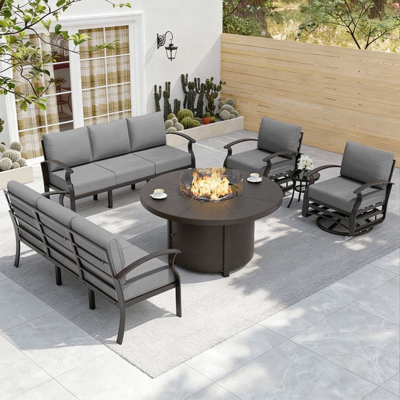 ALAULM Aluminium Patio Furniture Set with Swivel Chairs, 8-Seater Metal ...