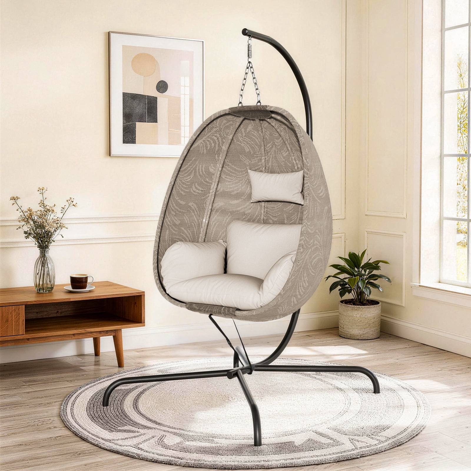 ALAULM Foldable Egg Chair with Stand, 485LBS Capacity, Cream - Walmart.com