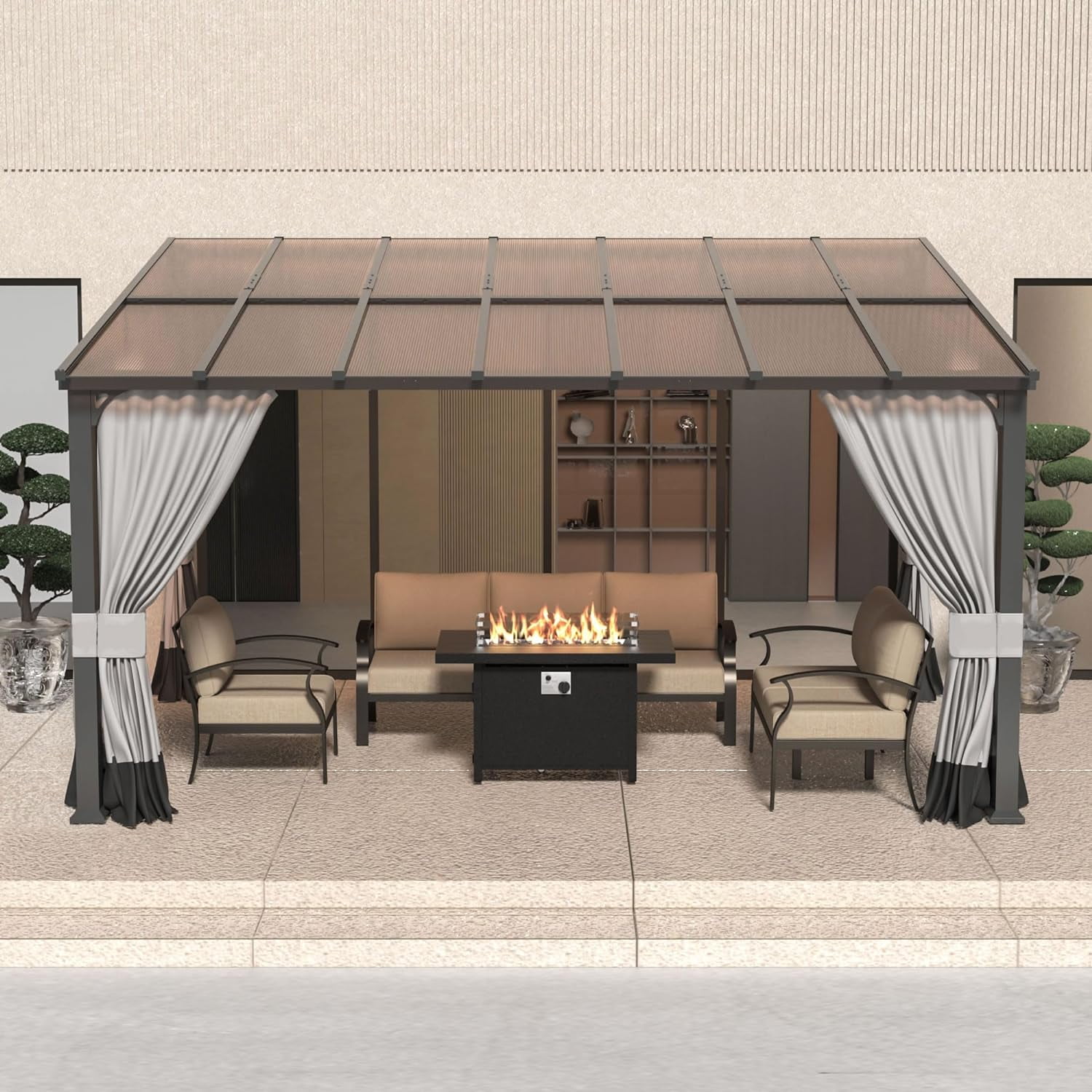 ALAULM 10'x14' Hardtop Gazebo with Curtains, Netting for Patio, Garden ...