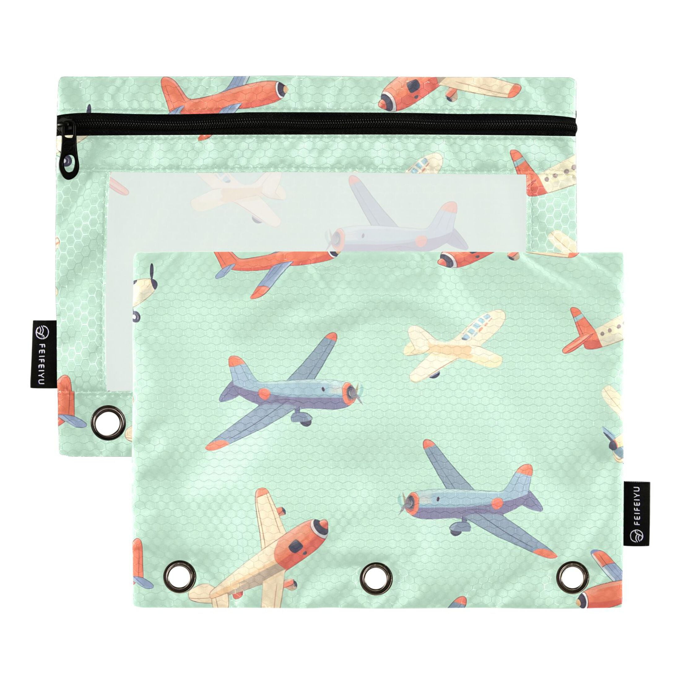 ALAZA 2 Pack Pencil Pouch Airplane Retro Green Pencil Case for 3 Ring ...