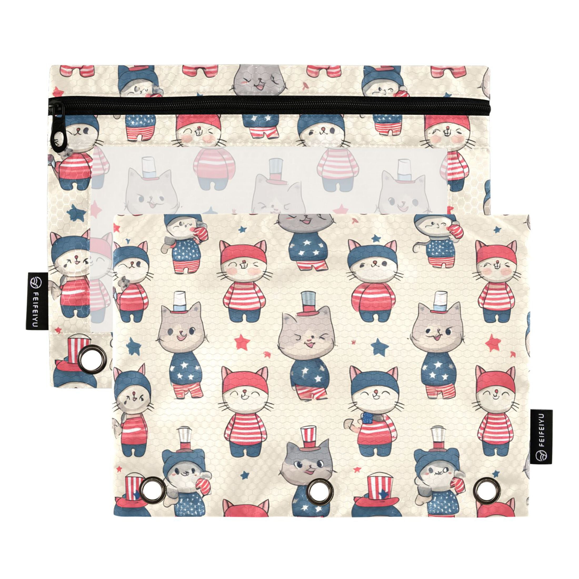 ALAZA 2 Pack Pencil Pouch America Cute Cats Pencil Case for 3 Ring ...