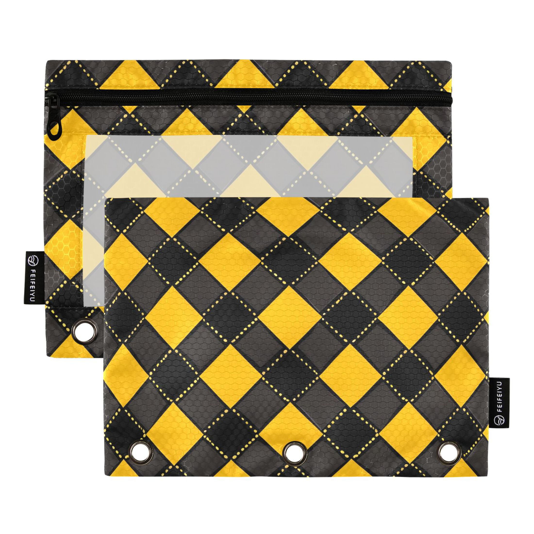 ALAZA 2 Pack Pencil Pouch Art Yellow Checkered Grid Pattern Pencil Case ...