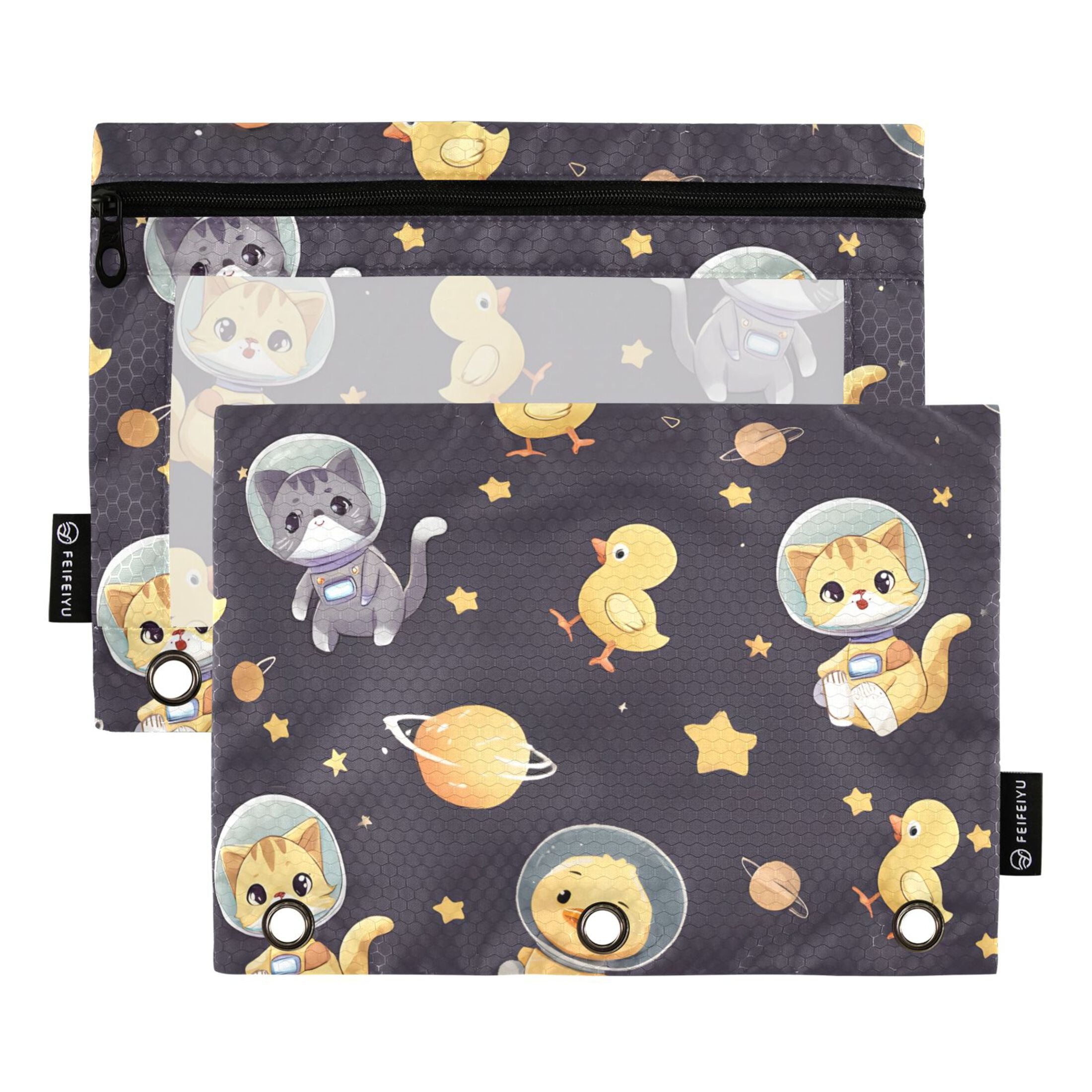 ALAZA 2 Pack Pencil Pouch Cartoon Cat Astronaut Duck Pencil Case for 3 ...