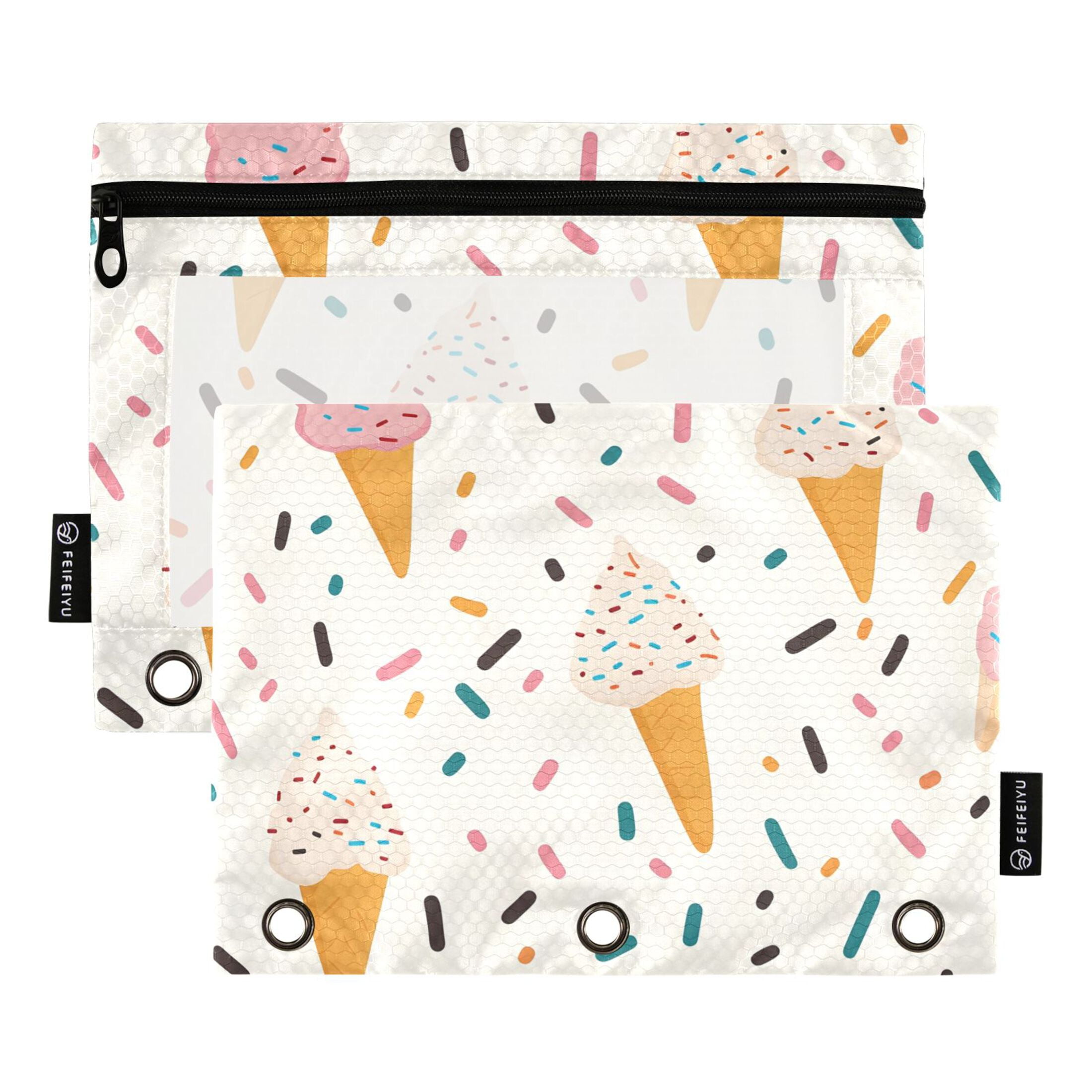 ALAZA 2 Pack Pencil Pouch Cartoon Ice Cream Pencil Case for 3 Ring ...