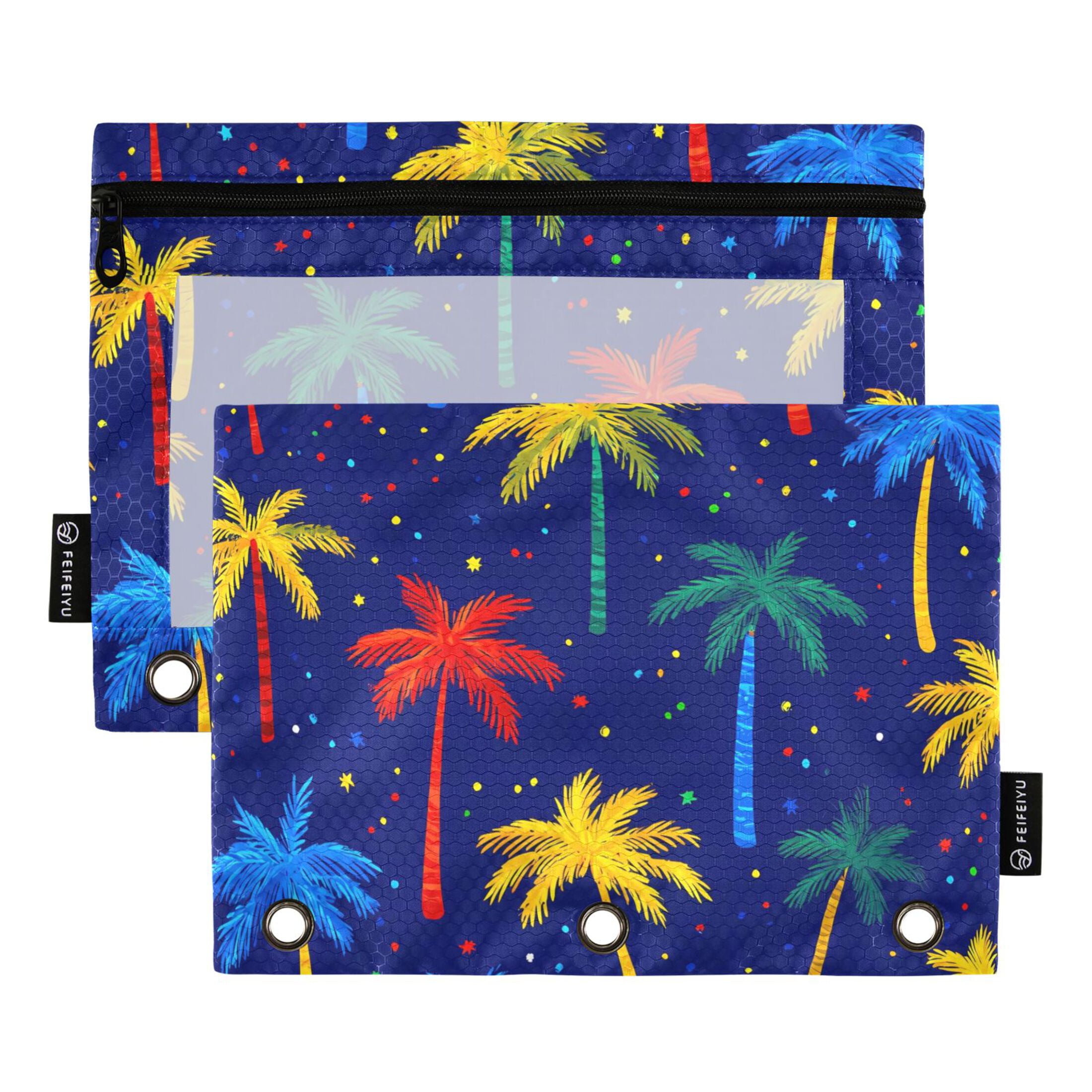 ALAZA 2 Pack Pencil Pouch Cartoon Palm Trees Pencil Case for 3 Ring ...