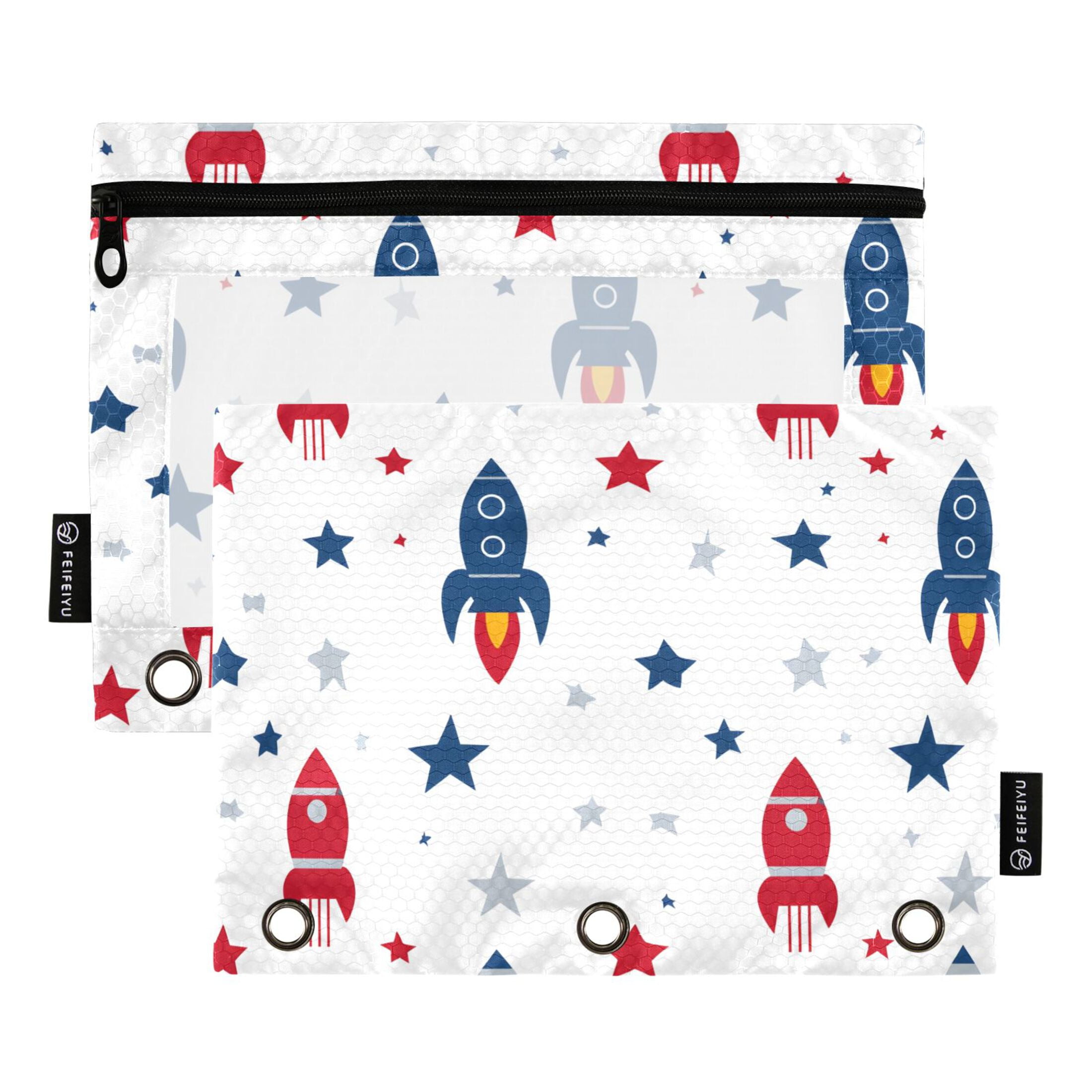 ALAZA 2 Pack Pencil Pouch Cartoon Rockets Stars Pencil Case for 3 Ring ...
