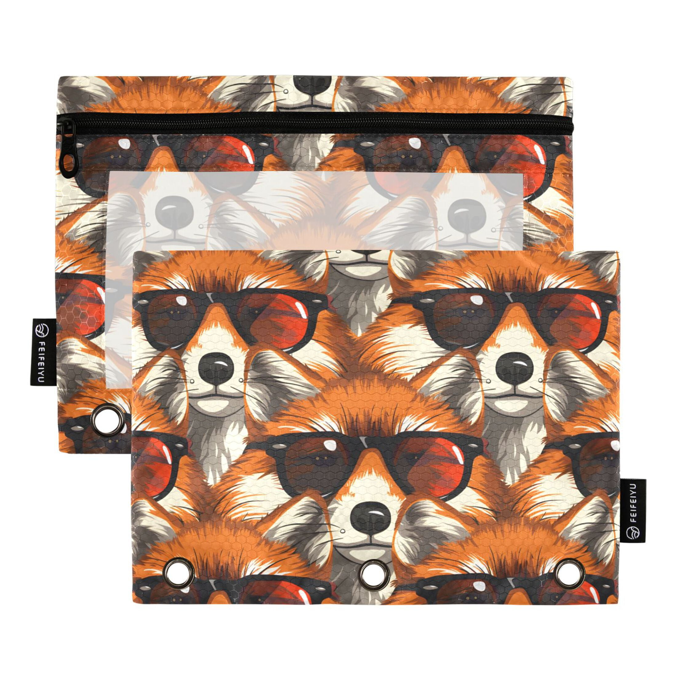 ALAZA 2 Pack Pencil Pouch Cool Fox with Sunglasses Pencil Case for 3 ...