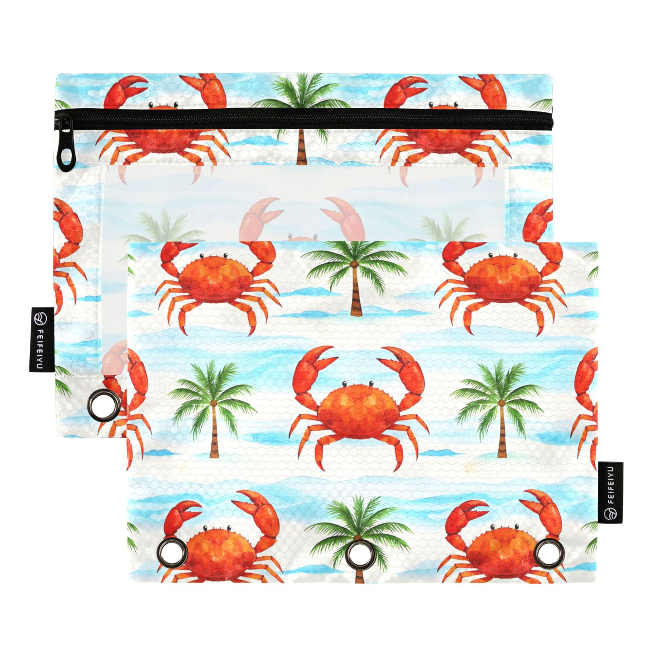 ALAZA 2 Pack Pencil Pouch Crab Coconut Tree Pencil Case for 3 Ring ...