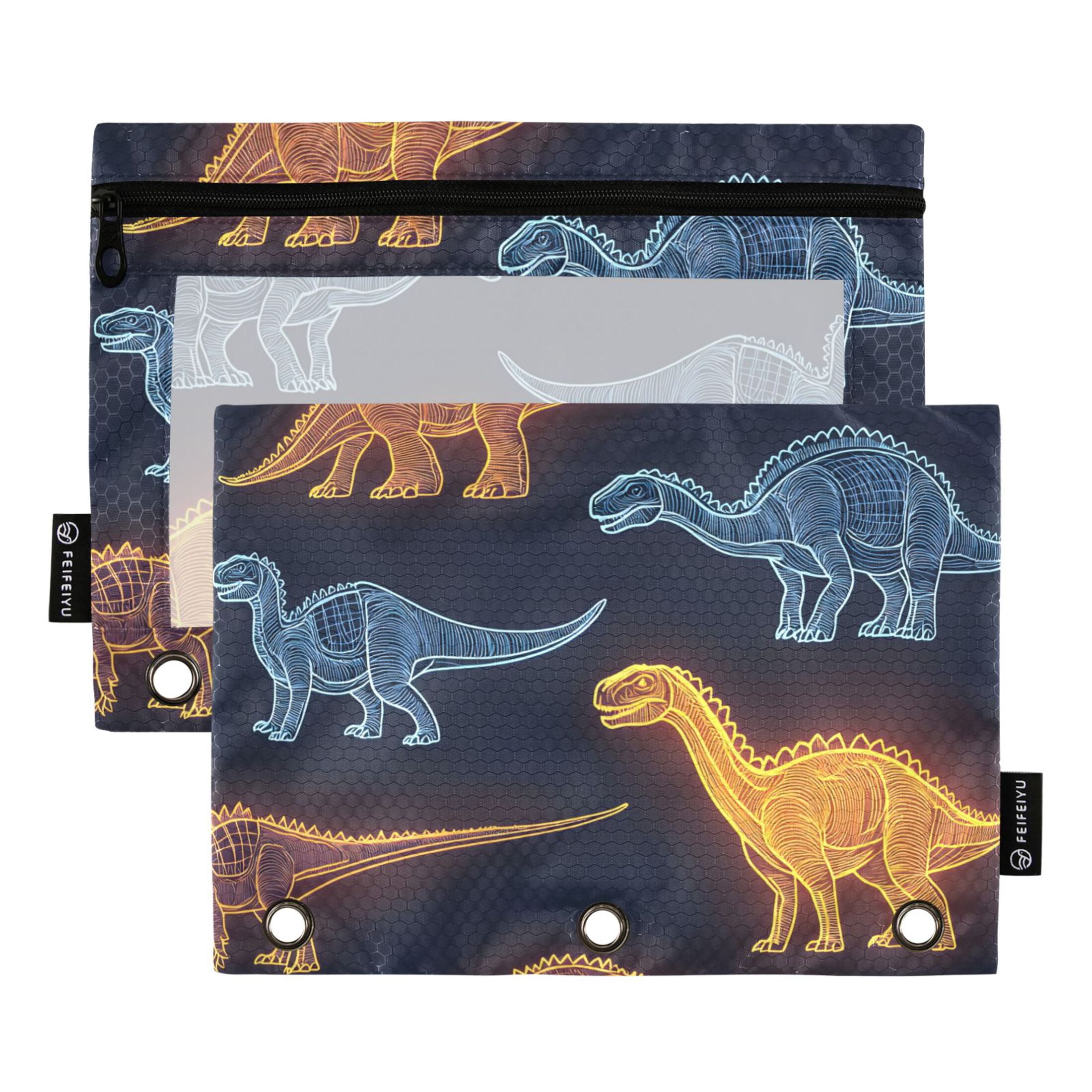 ALAZA 2 Pack Pencil Pouch Dinosaur Pencil Case for 3 Ring Binder Clear ...