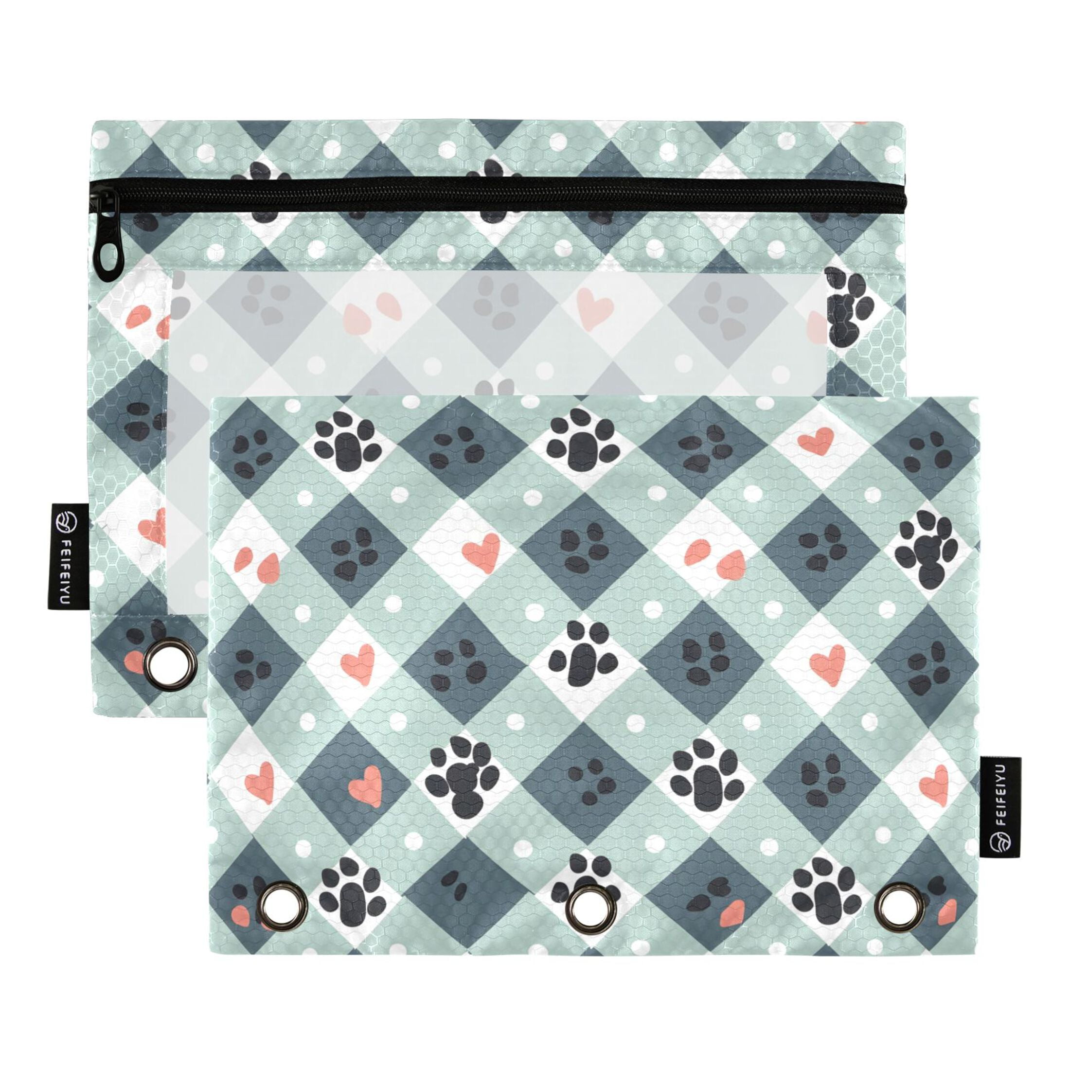 ALAZA 2 Pack Pencil Pouch Dog Footprint Checkered Pencil Case for 3 ...