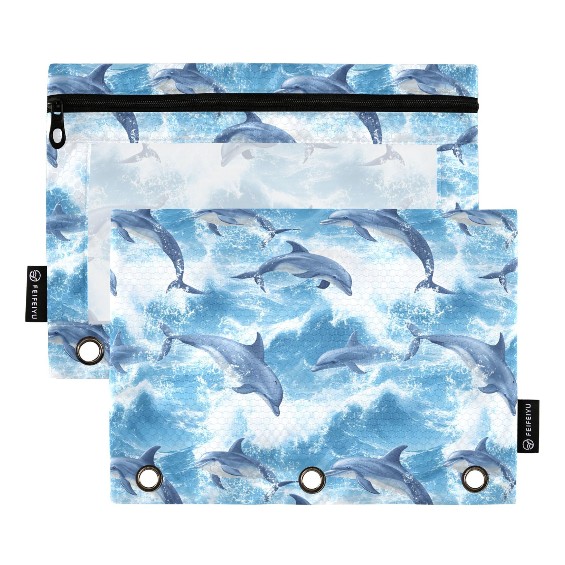 ALAZA 2 Pack Pencil Pouch Dolphins Jumping Pencil Case for 3 Ring ...