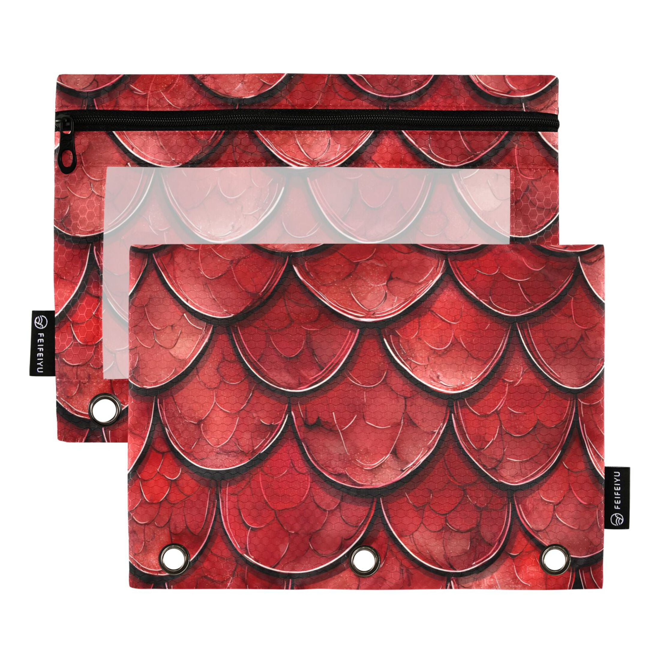 ALAZA 2 Pack Pencil Pouch Dragon Scales Red Pencil Case for 3 Ring ...