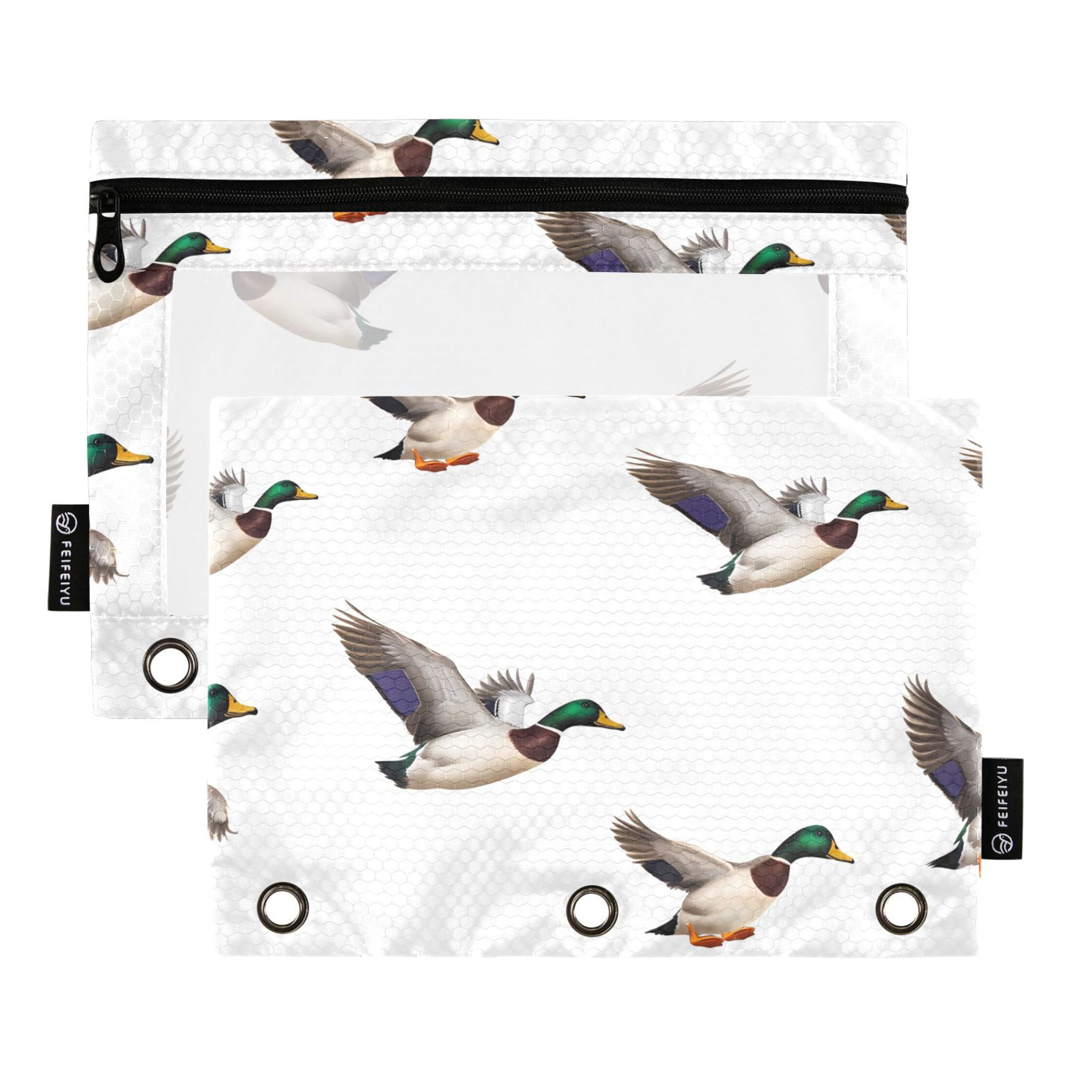 ALAZA 2 Pack Pencil Pouch Funny Flying Ducks Pencil Case for 3 Ring ...