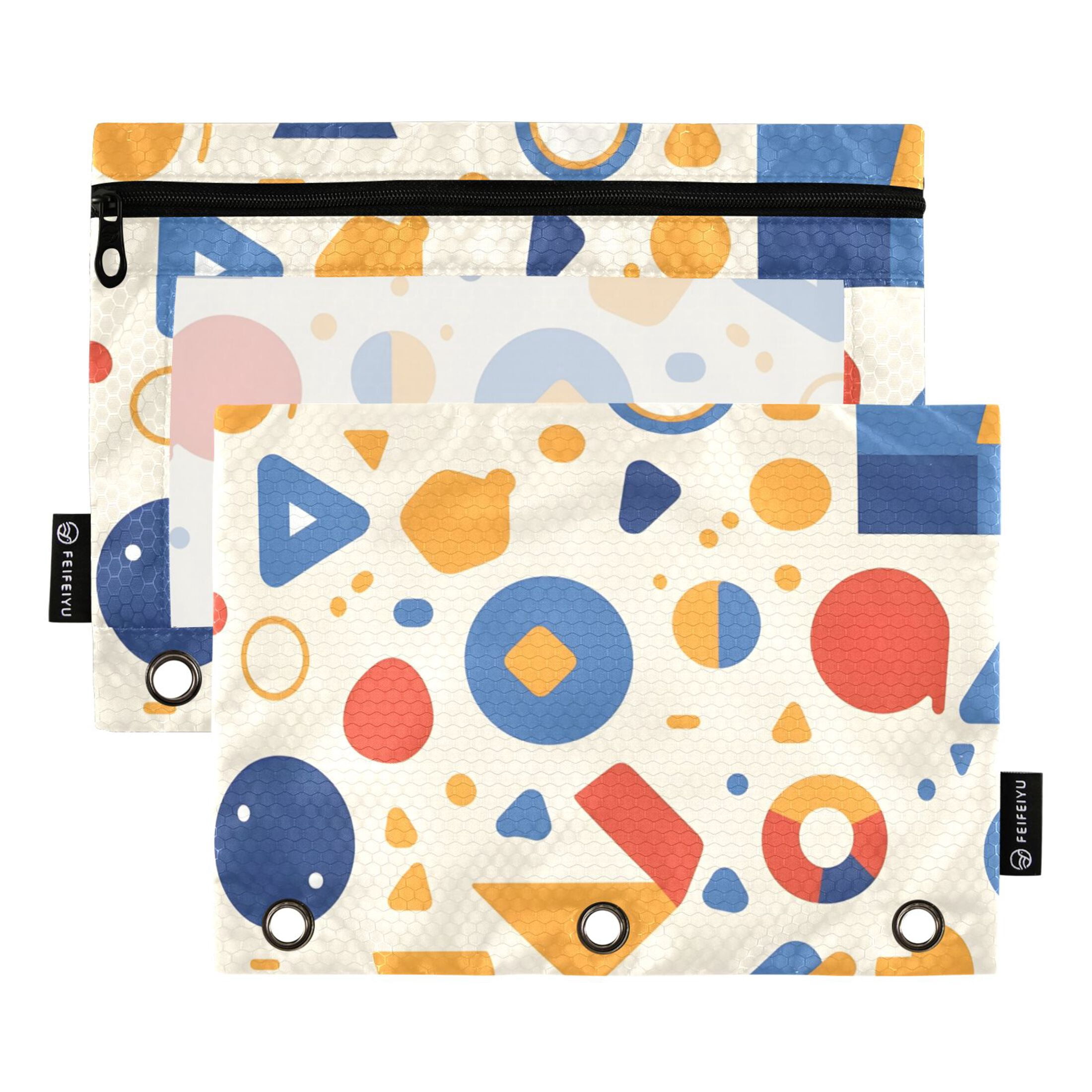 ALAZA 2 Pack Pencil Pouch Funny Geometric Shapes Pencil Case for 3 Ring ...