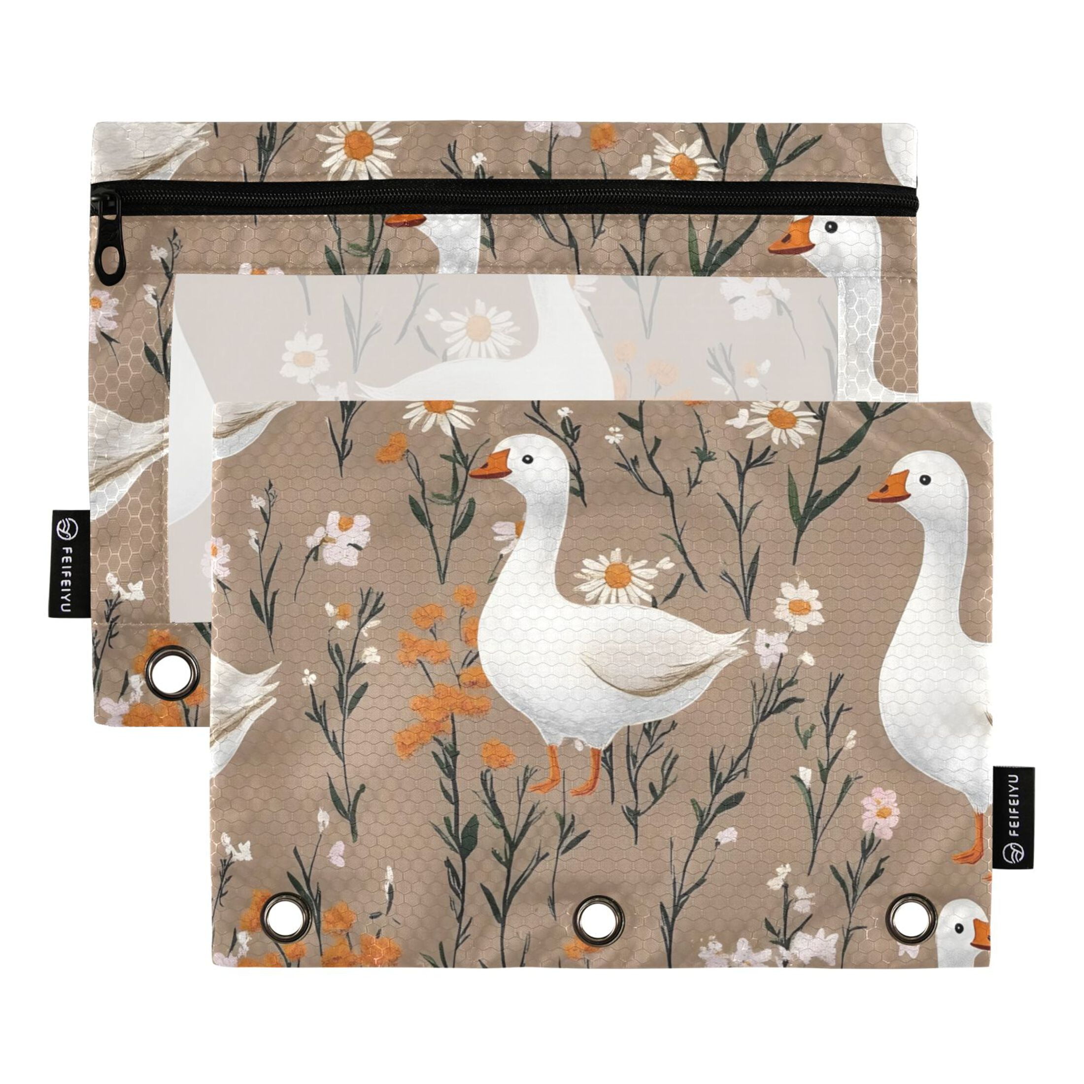 ALAZA 2 Pack Pencil Pouch Geese Daisy Pencil Case for 3 Ring Binder ...
