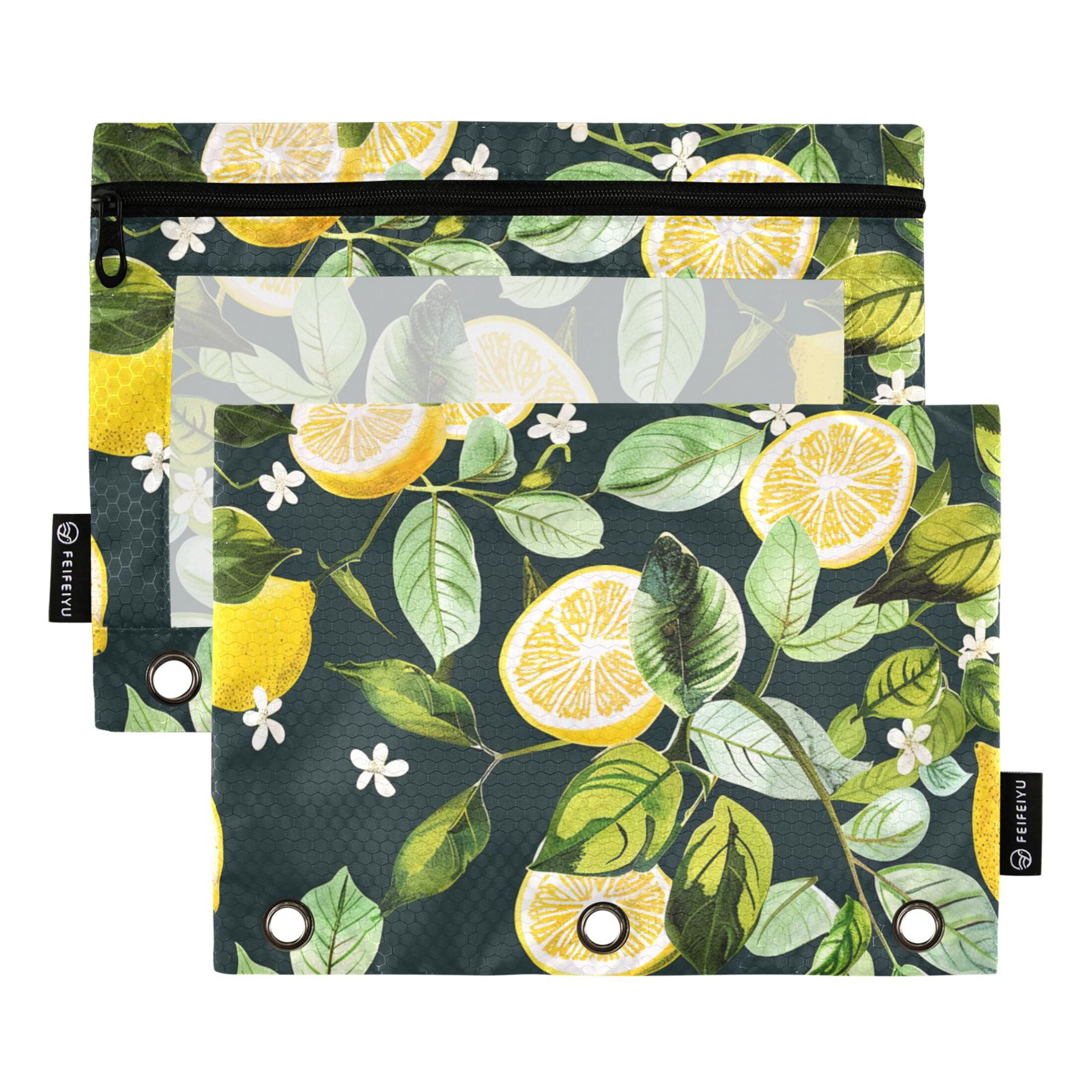 ALAZA 2 Pack Pencil Pouch Lemon and Leaves Floral Pencil Case for 3 ...