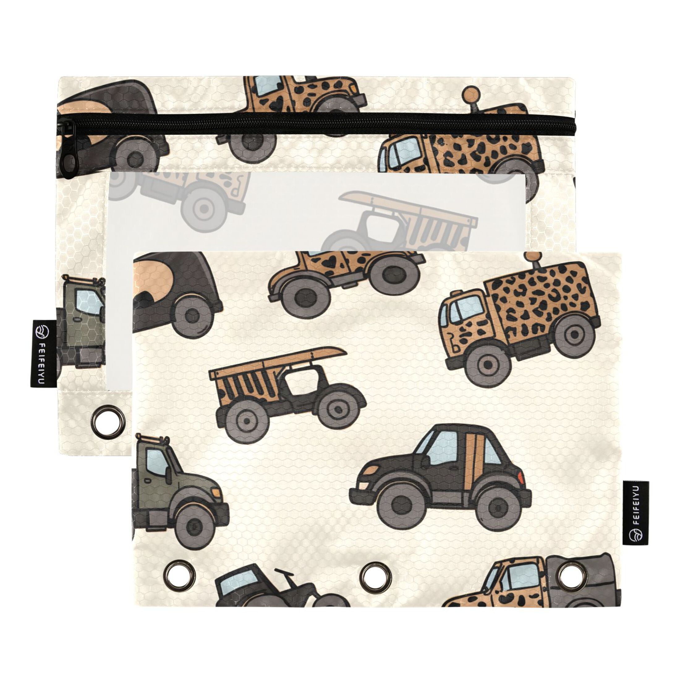 ALAZA 2 Pack Pencil Pouch Leopard Truck Cars-a1 Pencil Case for 3 Ring ...