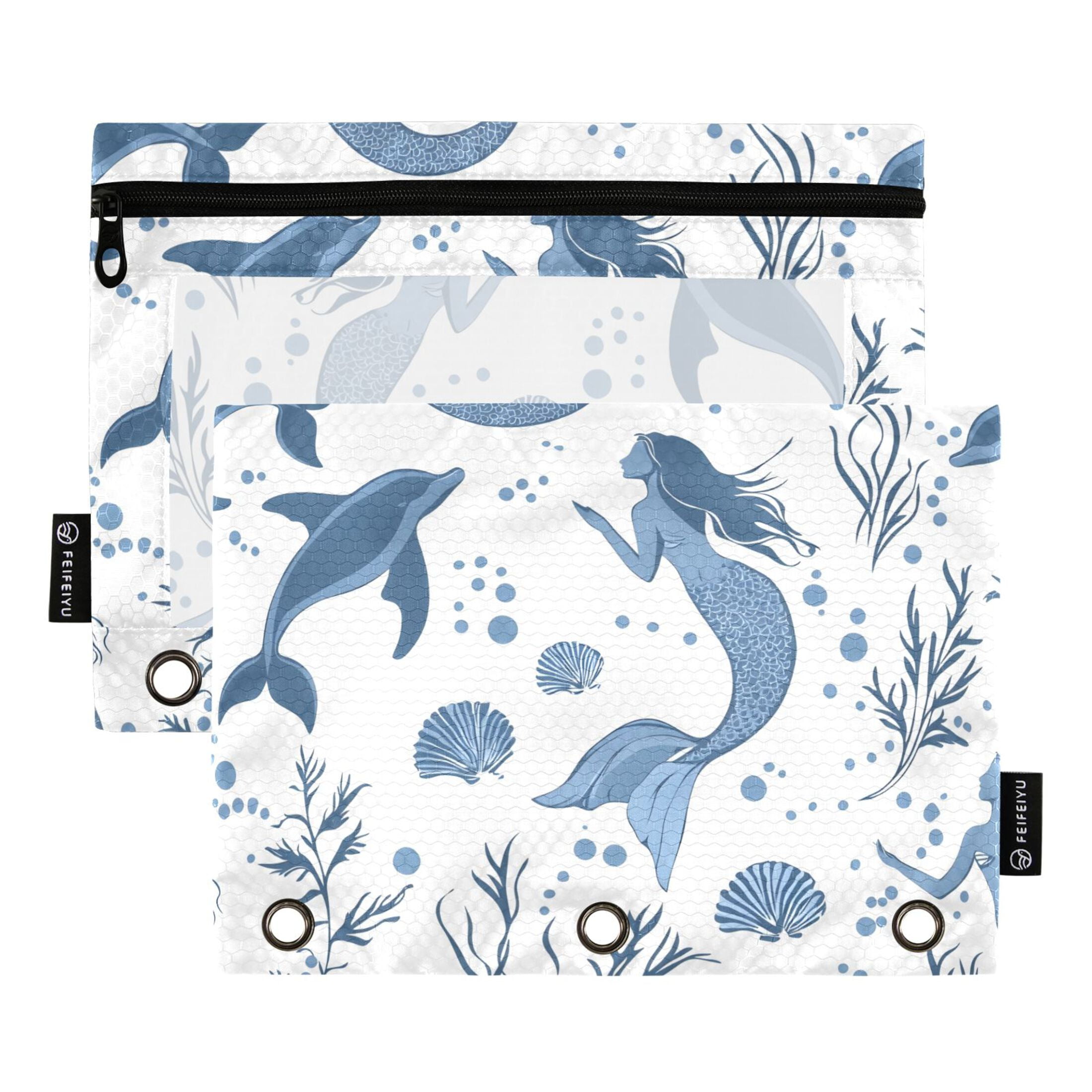 ALAZA 2 Pack Pencil Pouch Mermaid Dolphins Coral Pencil Case for 3 Ring ...