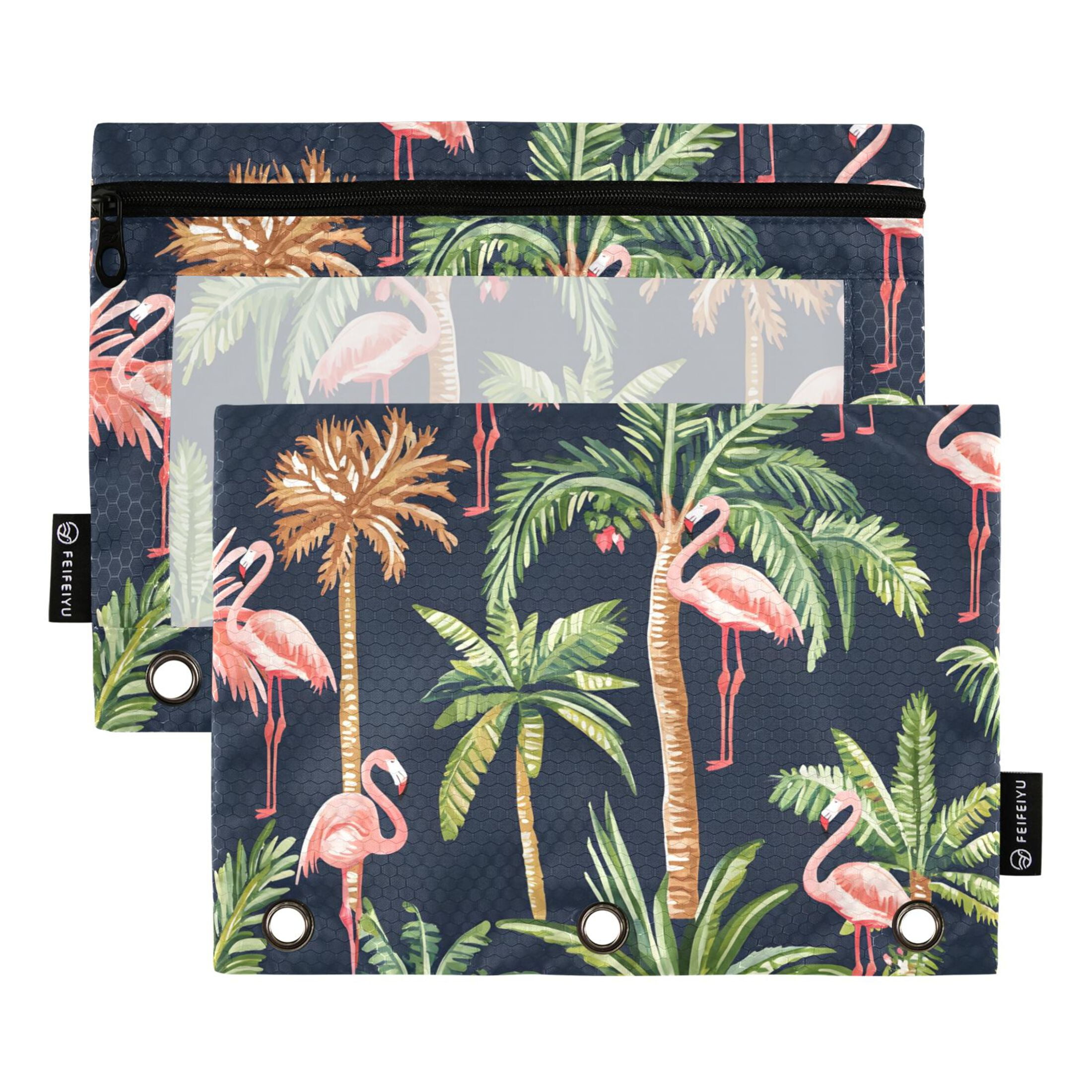 ALAZA 2 Pack Pencil Pouch Palm Tree Flamingo Pencil Case for 3 Ring ...