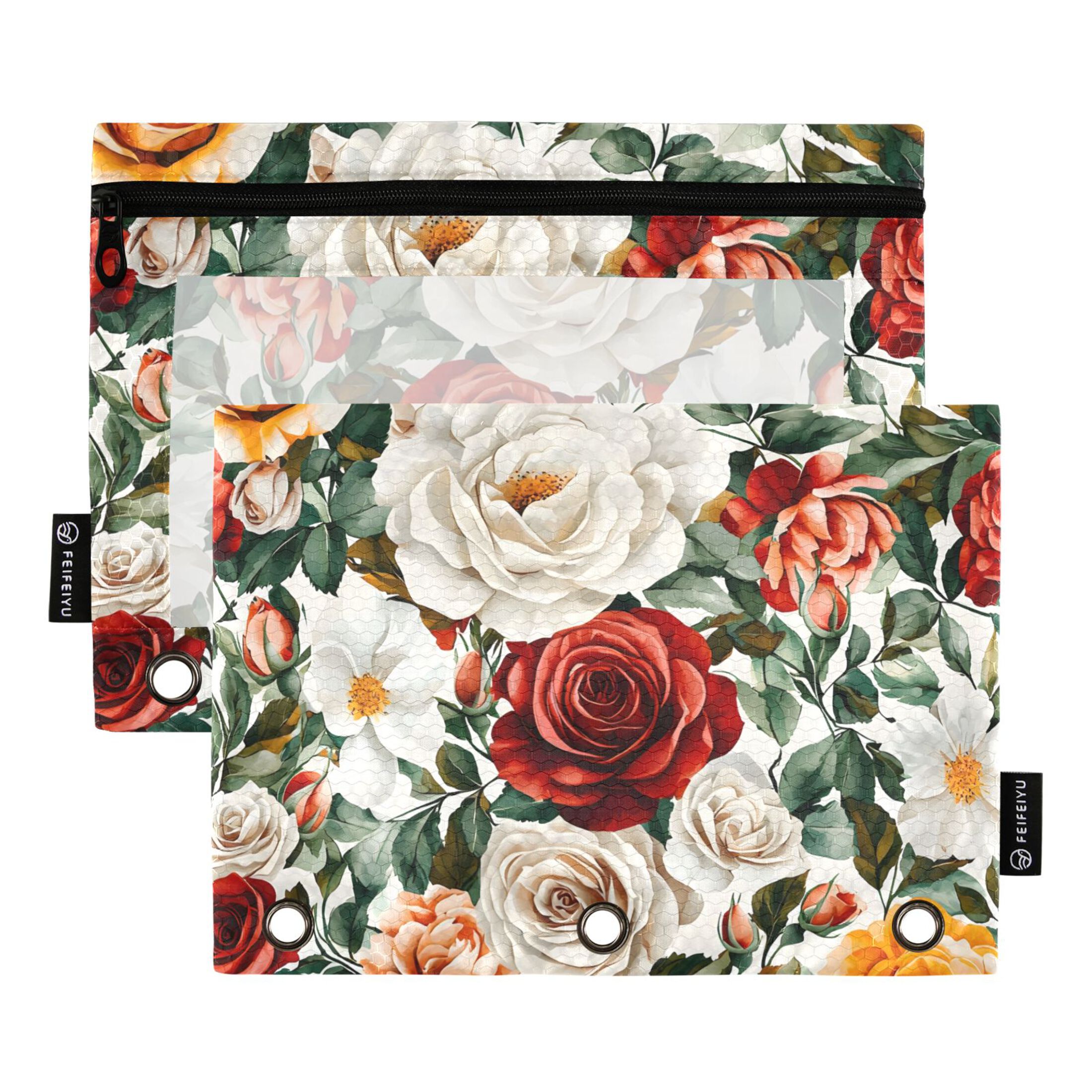 ALAZA 2 Pack Pencil Pouch Roses Flower Leaves Pencil Case for 3 Ring ...