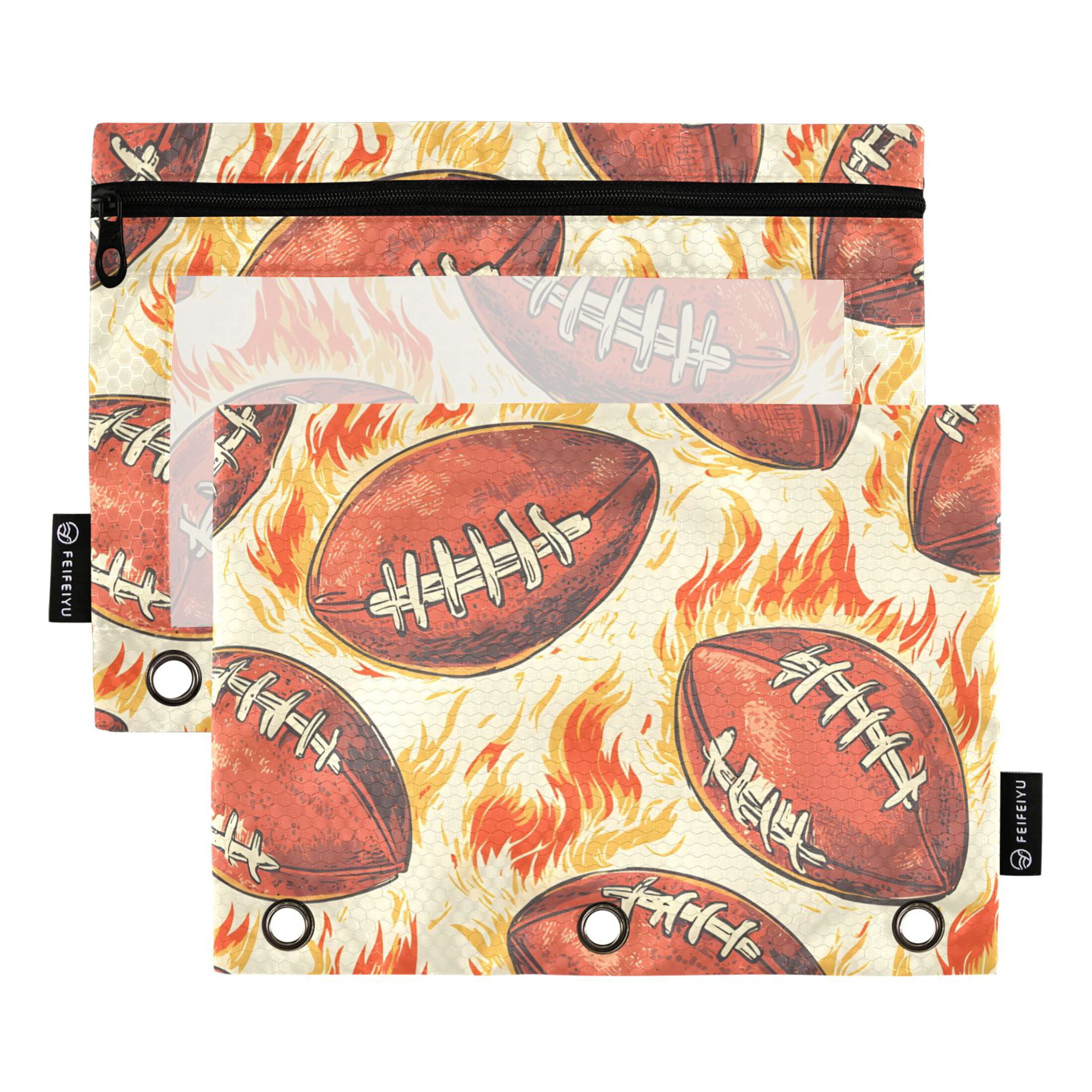 ALAZA 2 Pack Pencil Pouch Rugby Football Fire Pencil Case for 3 Ring ...