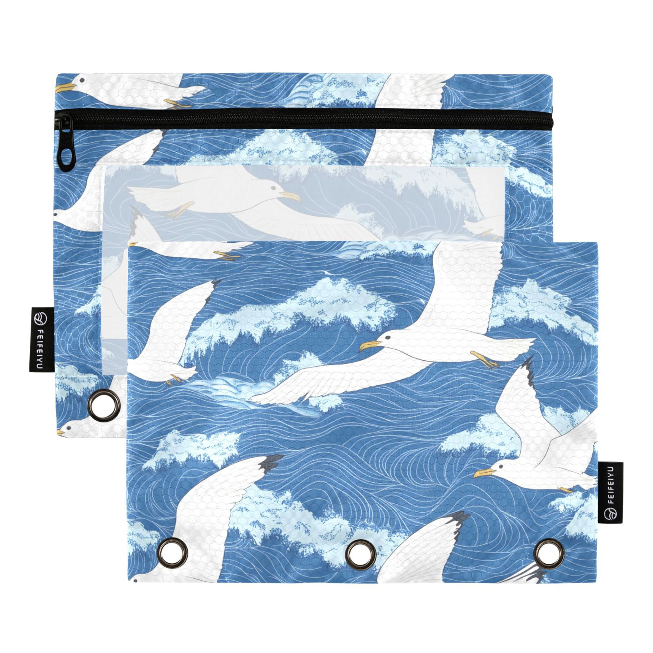 ALAZA 2 Pack Pencil Pouch Seagulls Wavy Pencil Case for 3 Ring Binder ...
