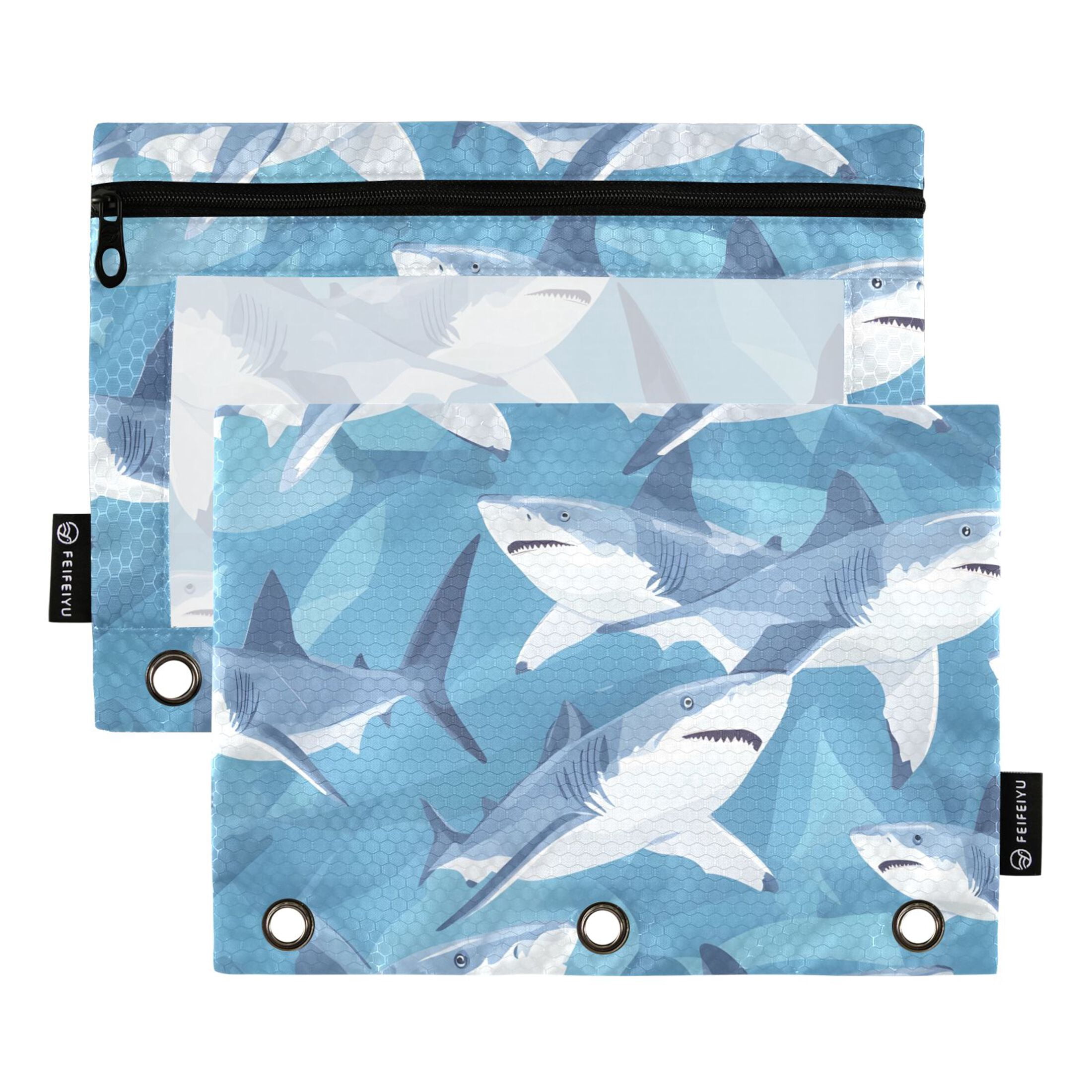ALAZA 2 Pack Pencil Pouch Sharks Cartoon Pencil Case for 3 Ring Binder ...