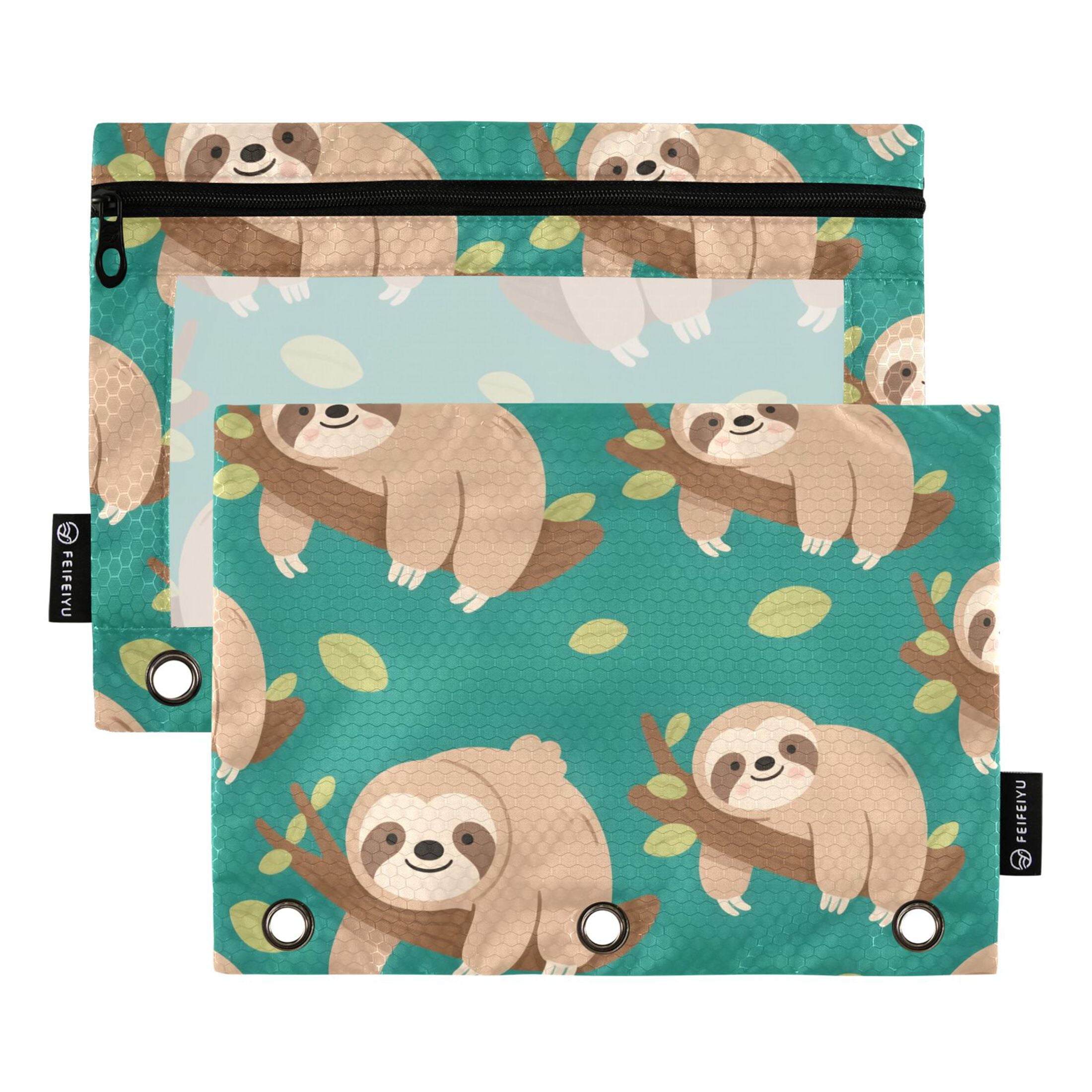 ALAZA 2 Pack Pencil Pouch Sloth on Tree Branch Pencil Case for 3 Ring ...