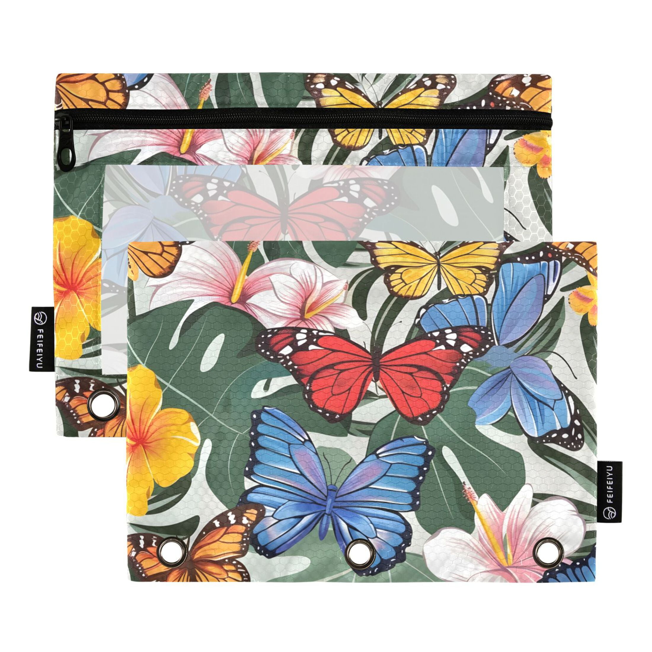 ALAZA 2 Pack Pencil Pouch Tropical Leaves Butterflies Pencil Case for 3 ...