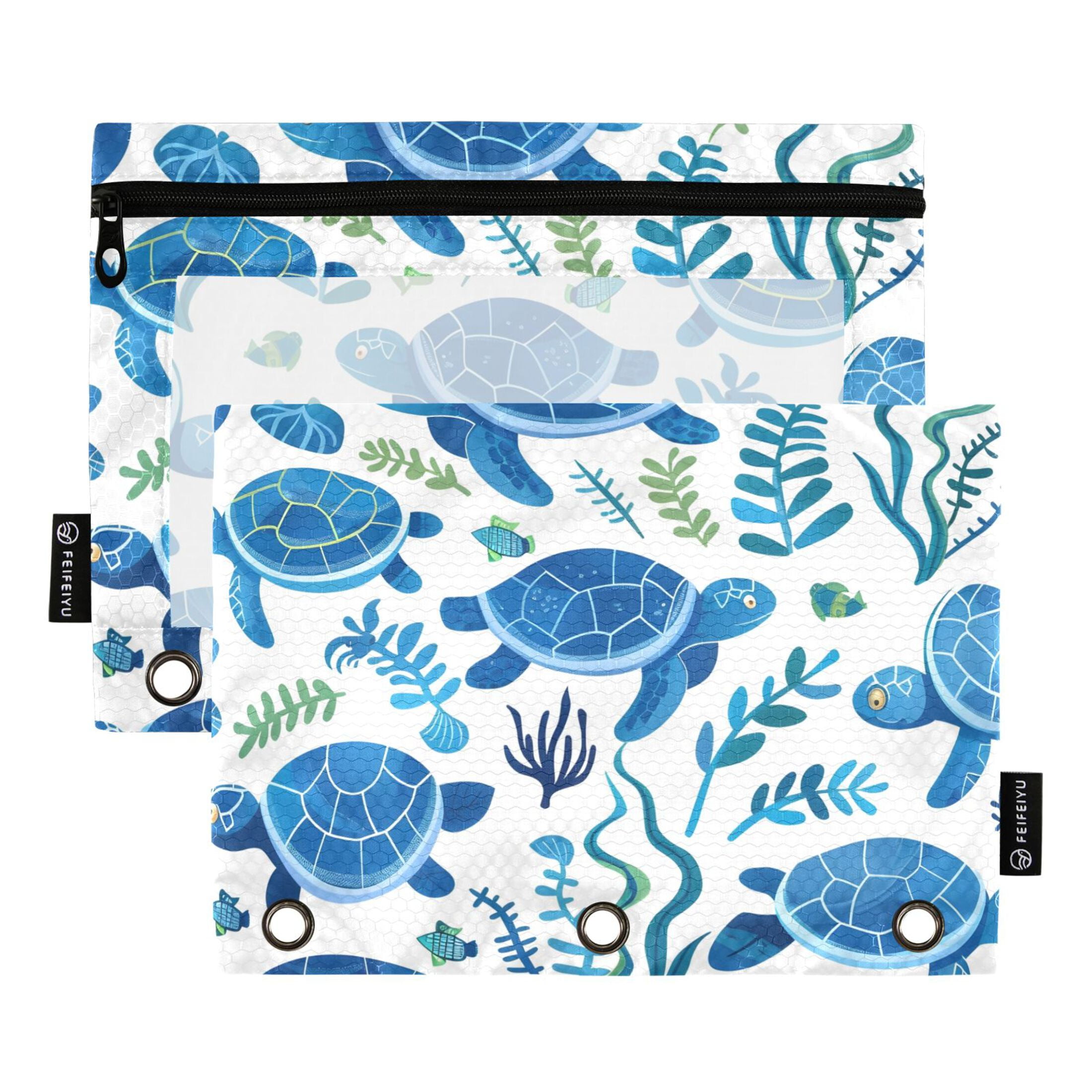 ALAZA 2 Pack Pencil Pouch Turtles with Seaweed Pencil Case for 3 Ring ...