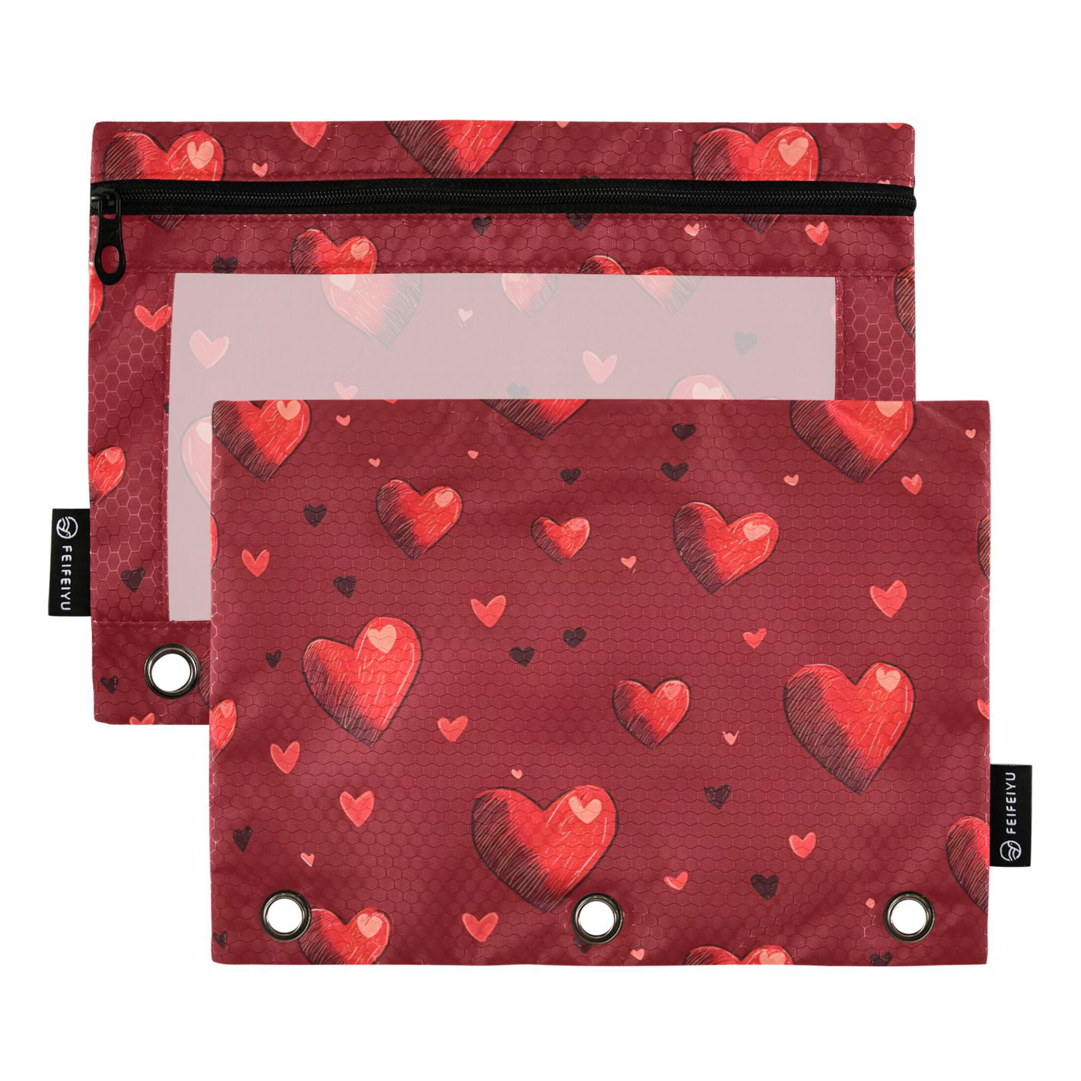 ALAZA 2 Pack Pencil Pouch Valentine's Heart Pencil Case for 3 Ring ...