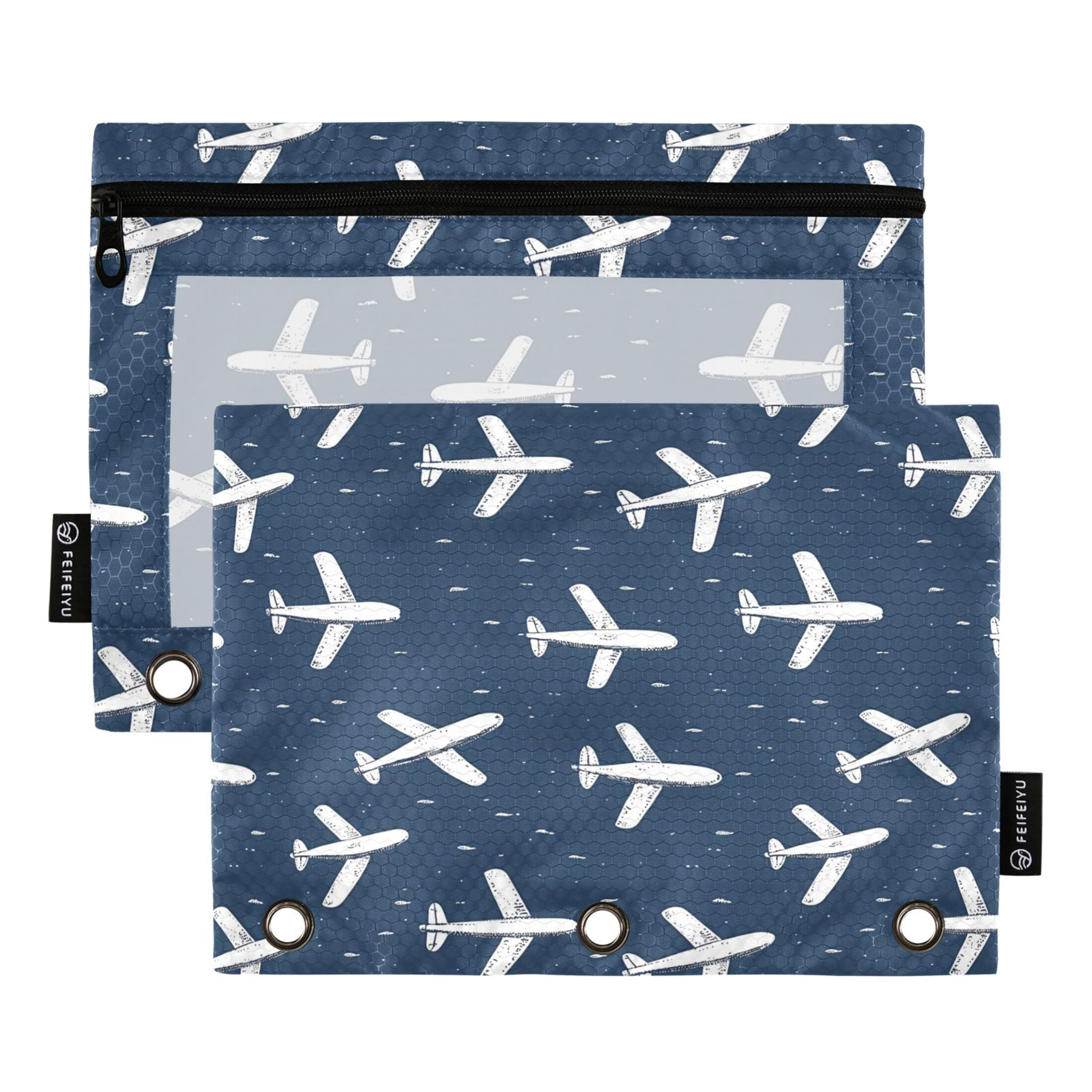 ALAZA 2 Pack Pencil Pouch Vintage Airplane Pencil Case for 3 Ring ...