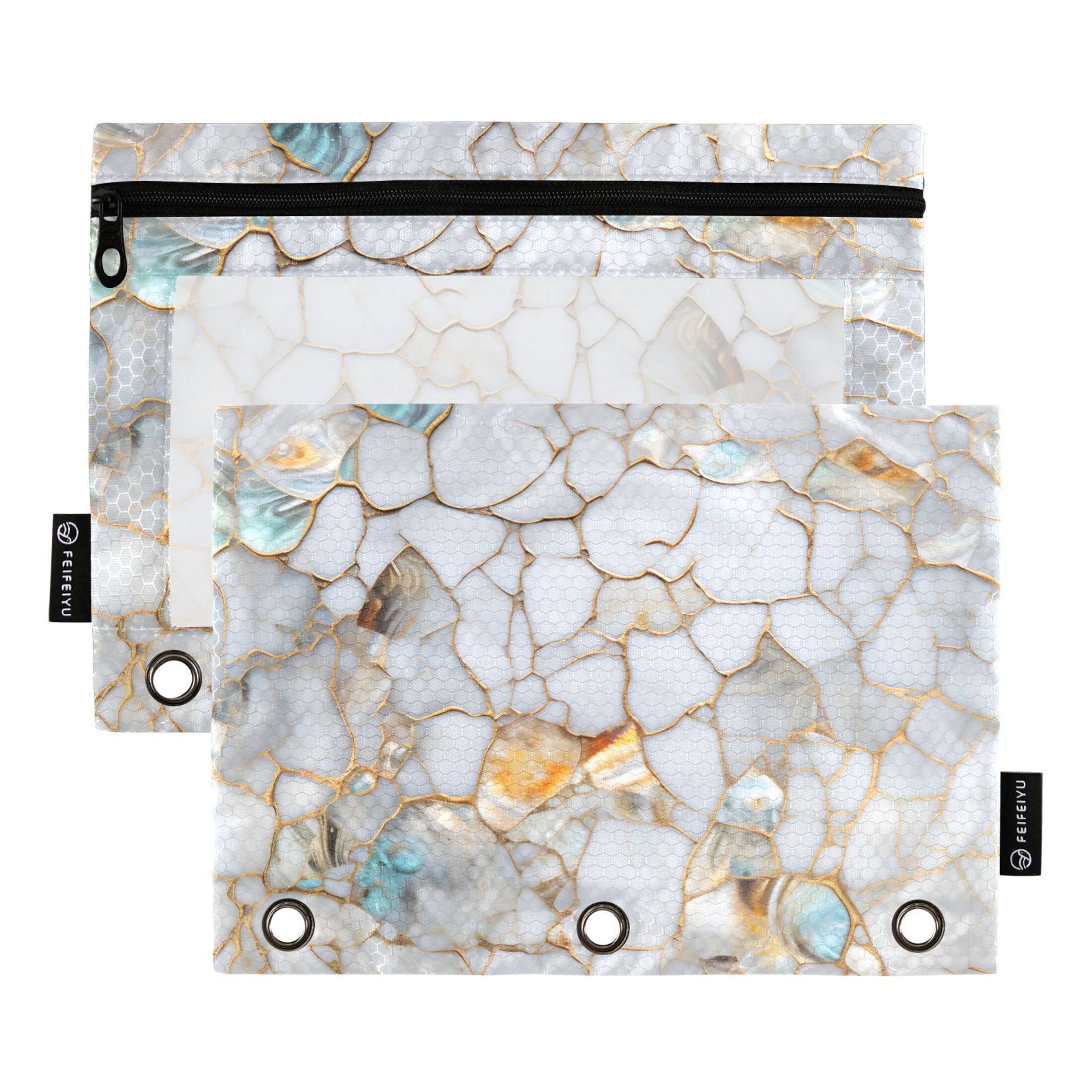 ALAZA 2 Pack Pencil Pouch White Marble Pencil Case for 3 Ring Binder Clear Window Pencil Bag ...