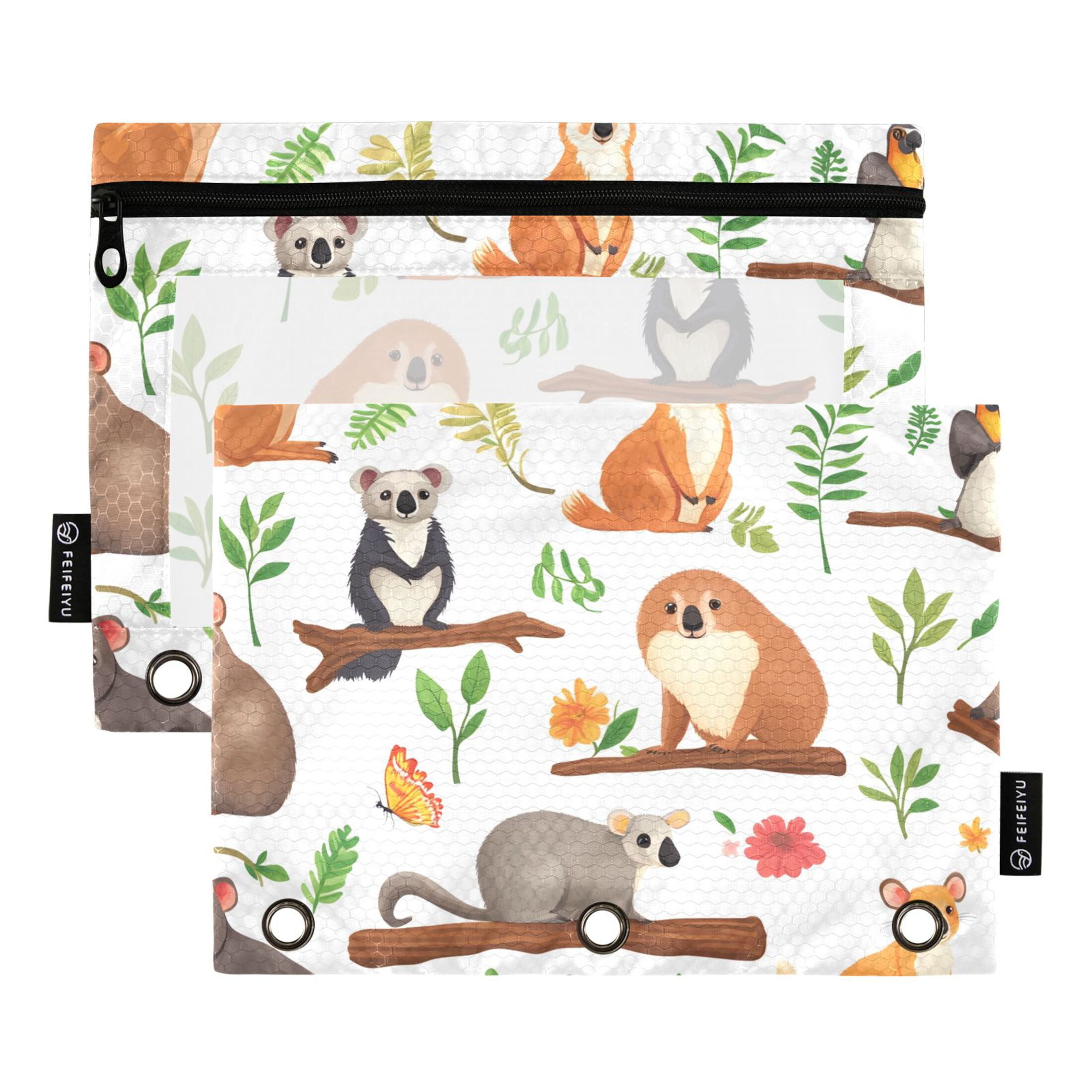 ALAZA 2 Pack Pencil Pouch Wild Animals Pencil Case for 3 Ring Binder ...