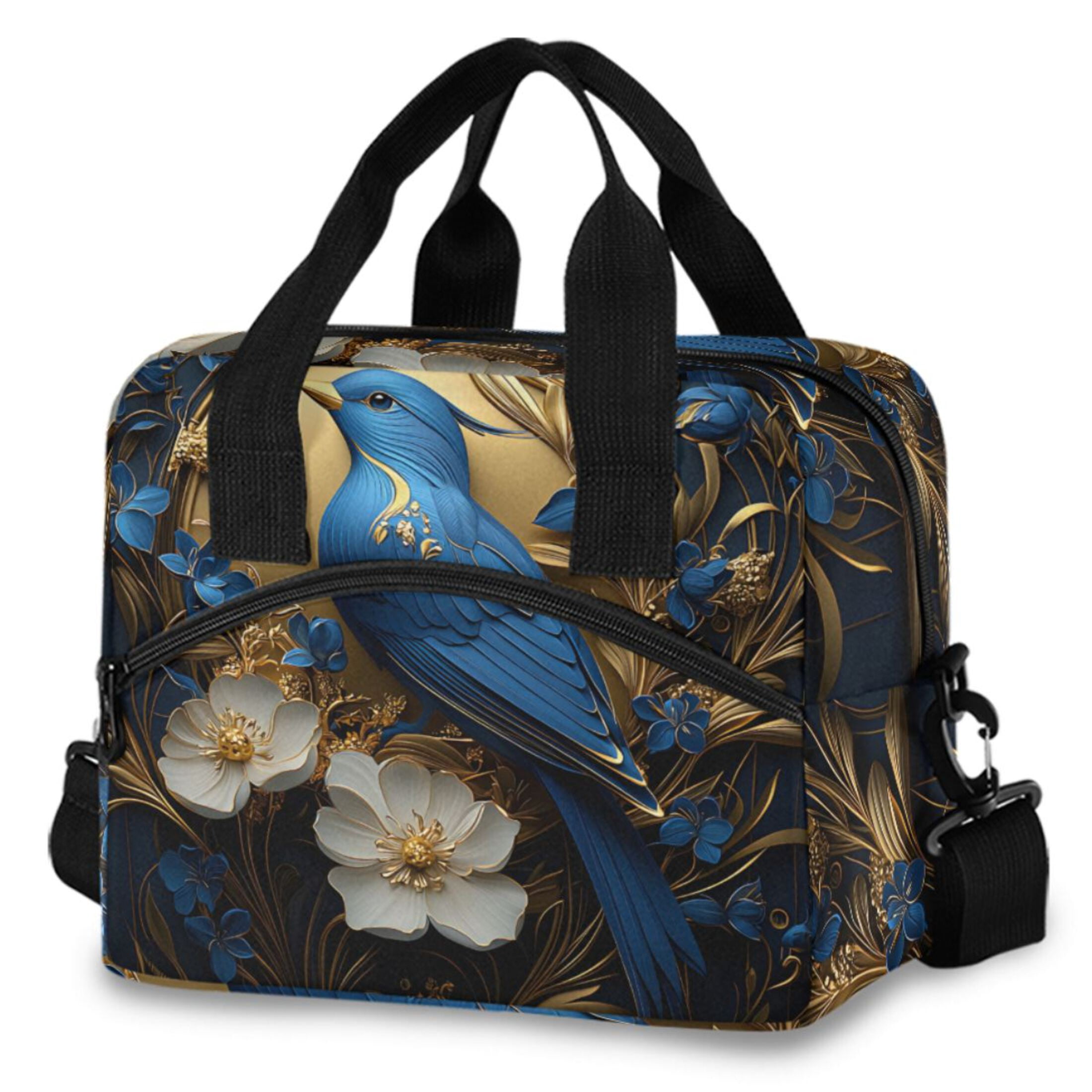 ALAZA 3d Bird Blue Flower Insulated Lunch Box Large Reusable Cooler Bag ...