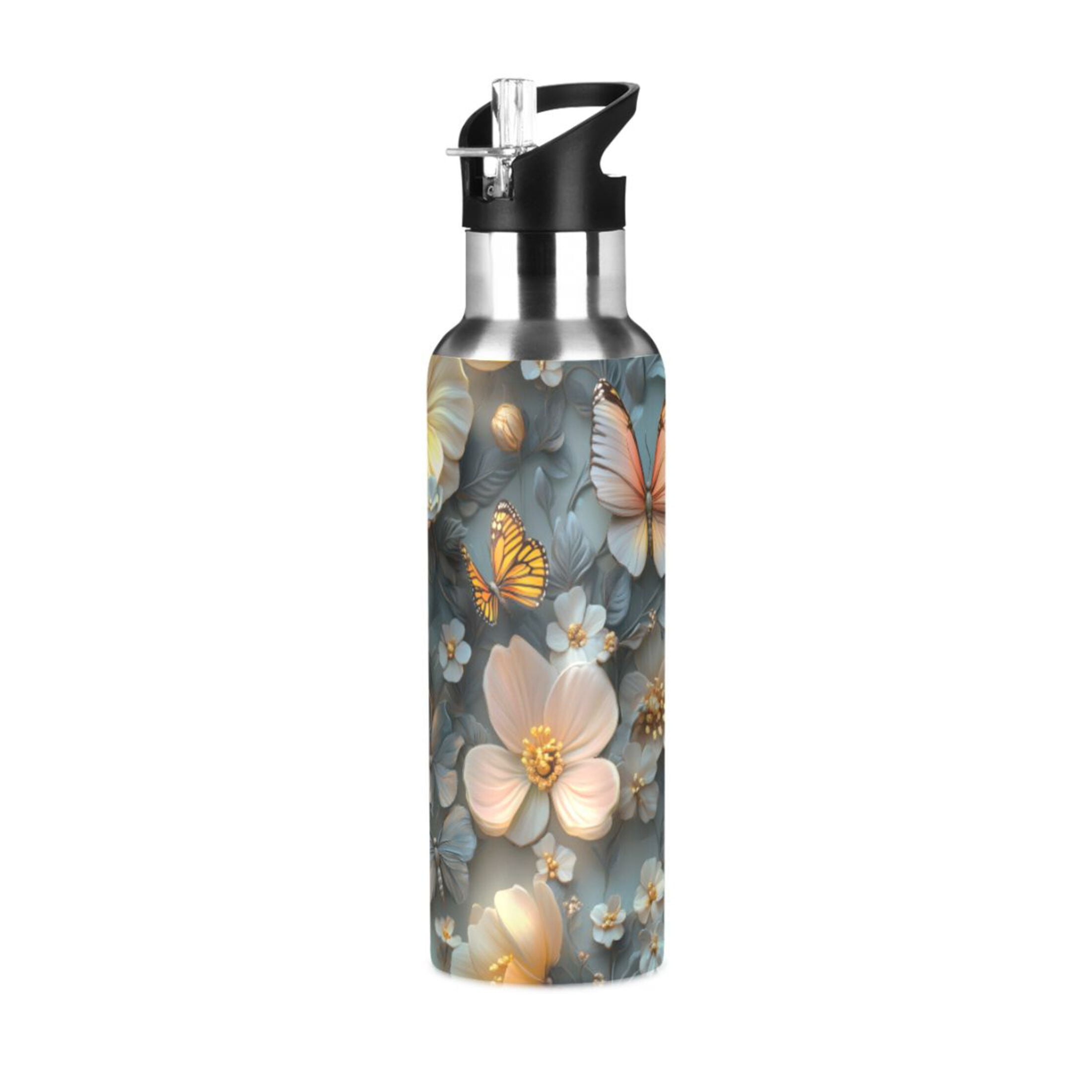 ALAZA 3d Flower Pattern Water Bottle Insulated Flask Stainless Steel ...