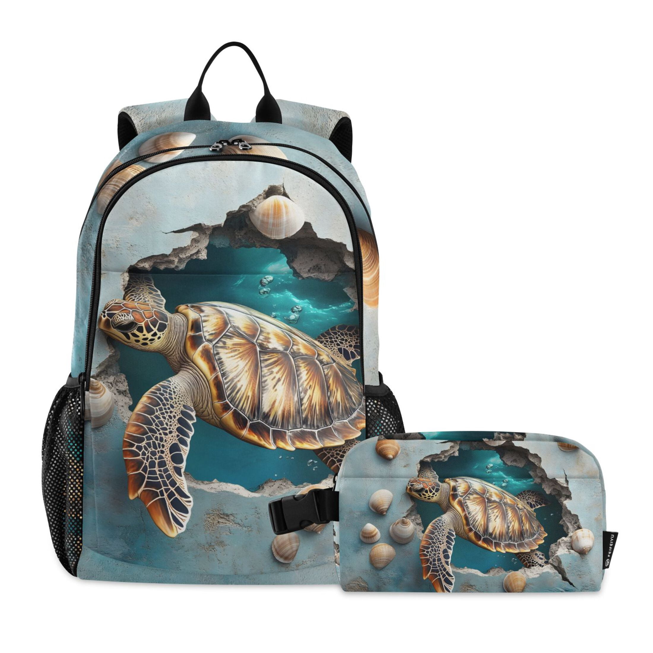 ALAZA 3d Sea Turtle School Backpack Lunch Box Set Student Bookbag ...