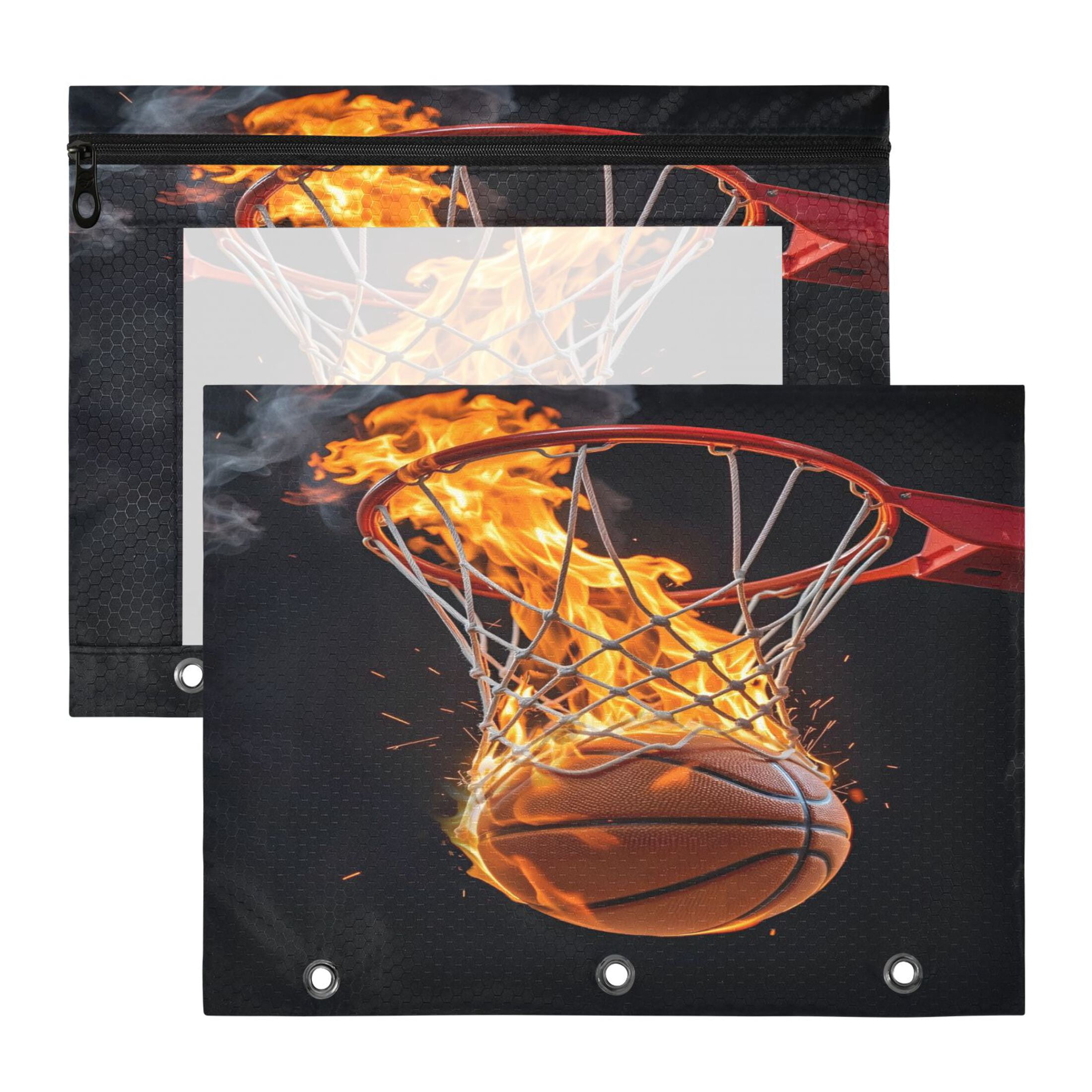 ALAZA A Basketball Fire Pattern Pencil Pouch 3 Ring Binder with Clear ...