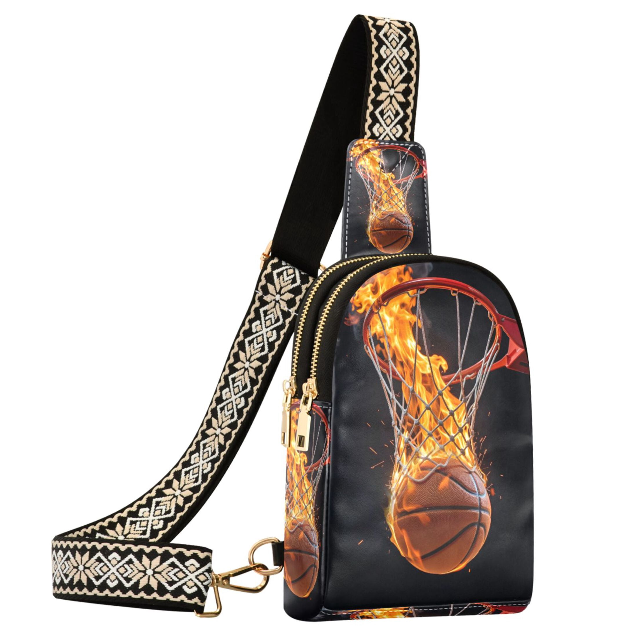 ALAZA A Basketball Fire Sling Bag for Women Men Waterproof Crossbody ...