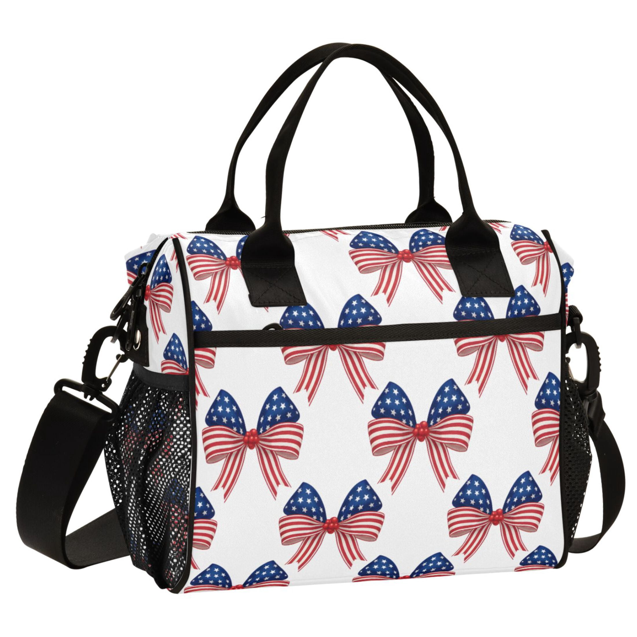 ALAZA American Flag Bow Print Cooler Lunch Bag Insulated Reusable Lunch ...