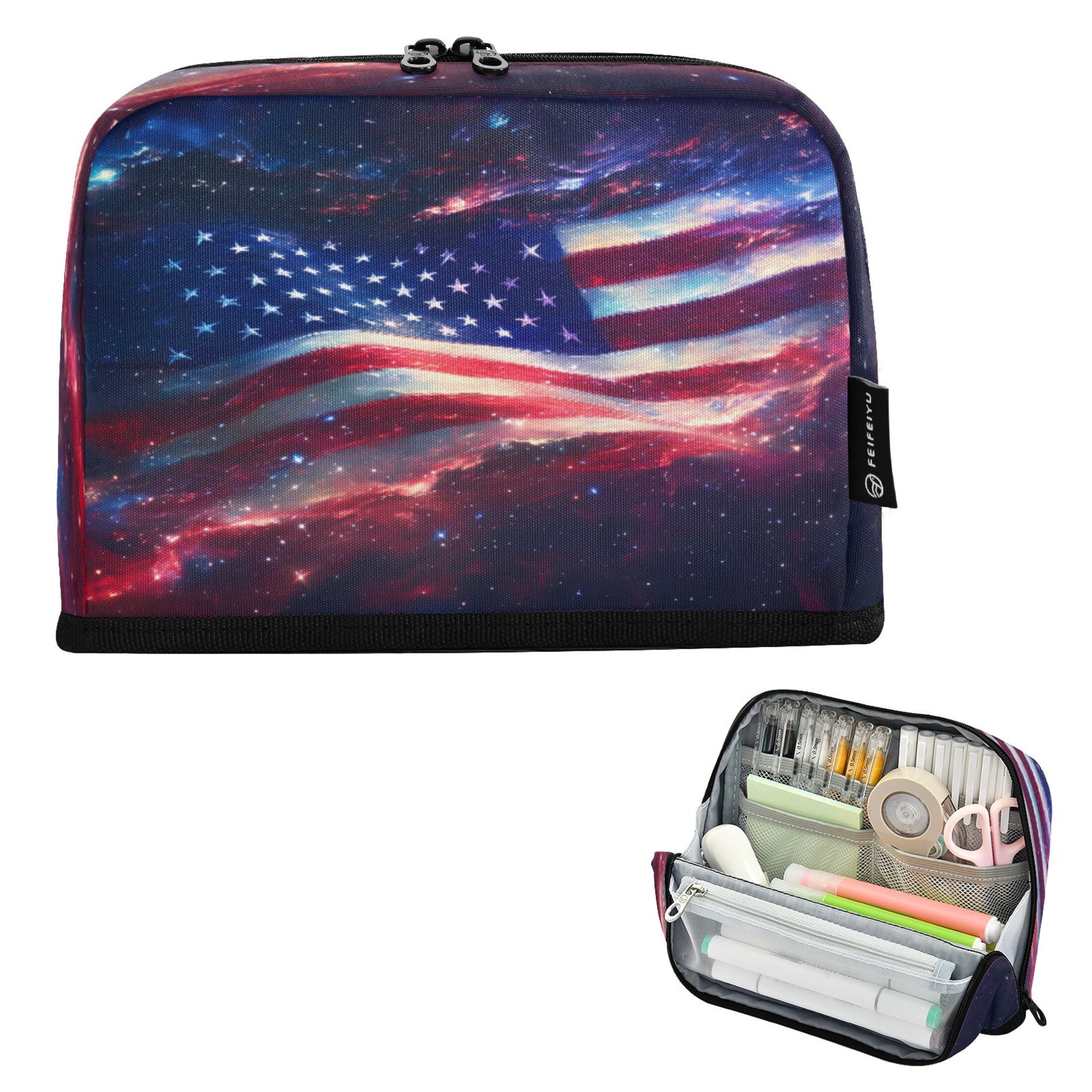 ALAZA American Flag Starry Night Pencil Case Pen Pouch Bag Large ...