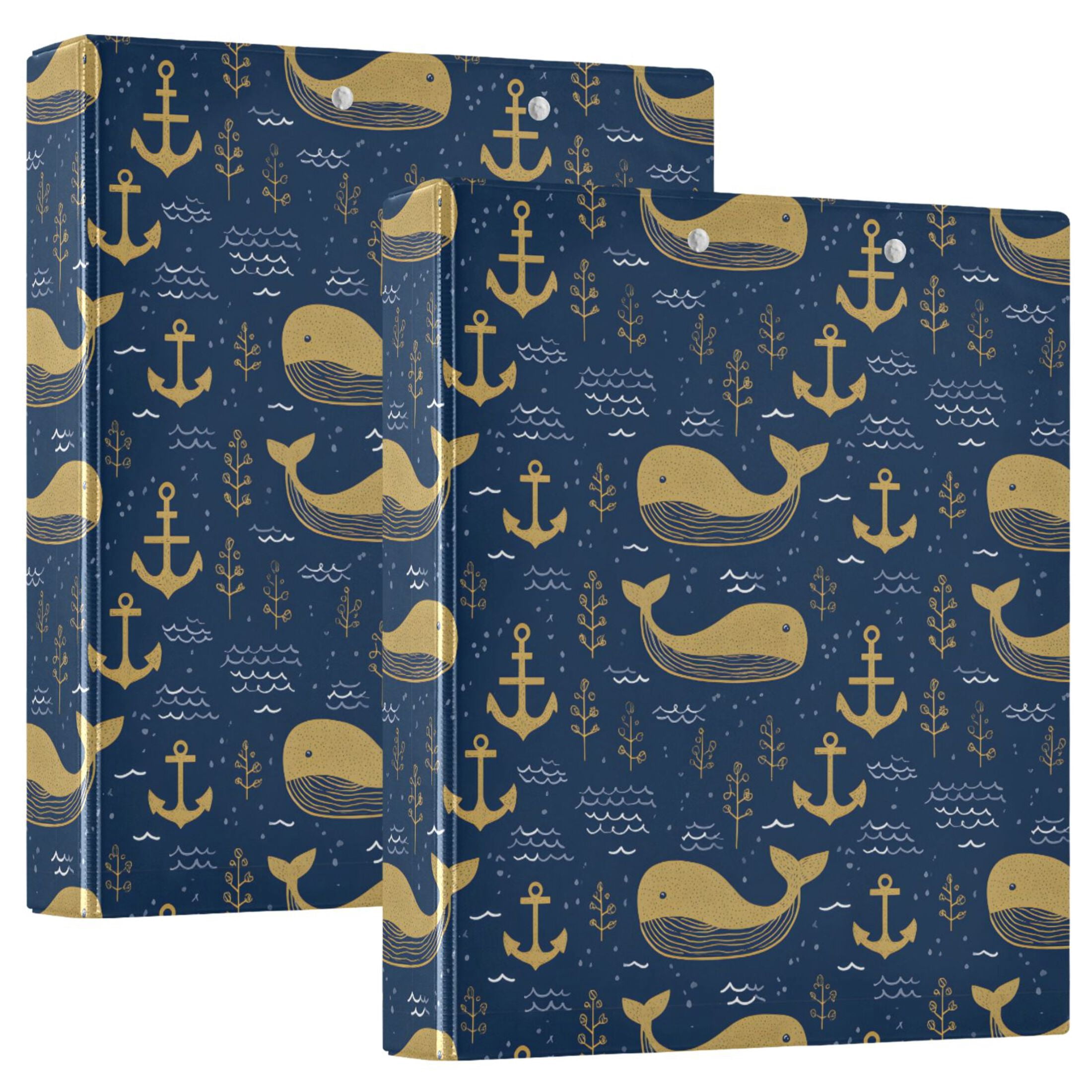 ALAZA Anchor Whales Hardcover 3 Ring Binder 1.5" D-Rings with Interior ...